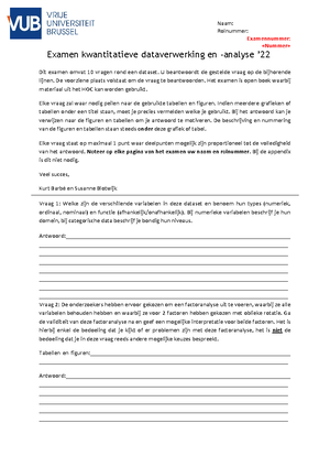 Proefexamen appendix 2023 - Examen kwantitatieve dataverwerking en -analyse ’22: Appendix Uitleg ...