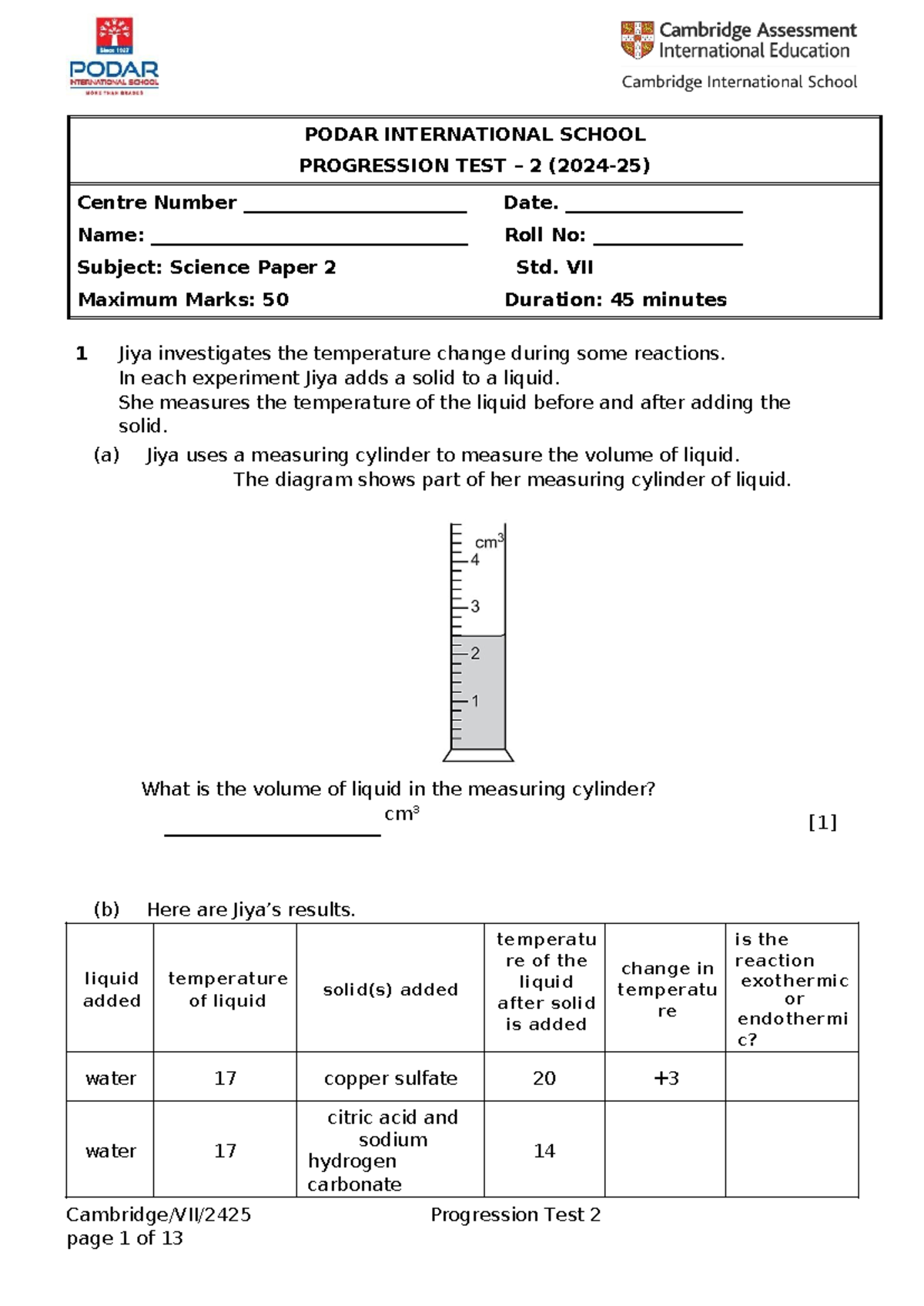 QP Cambridge VII Science Progression Test 2 Paper 2 - Studocu