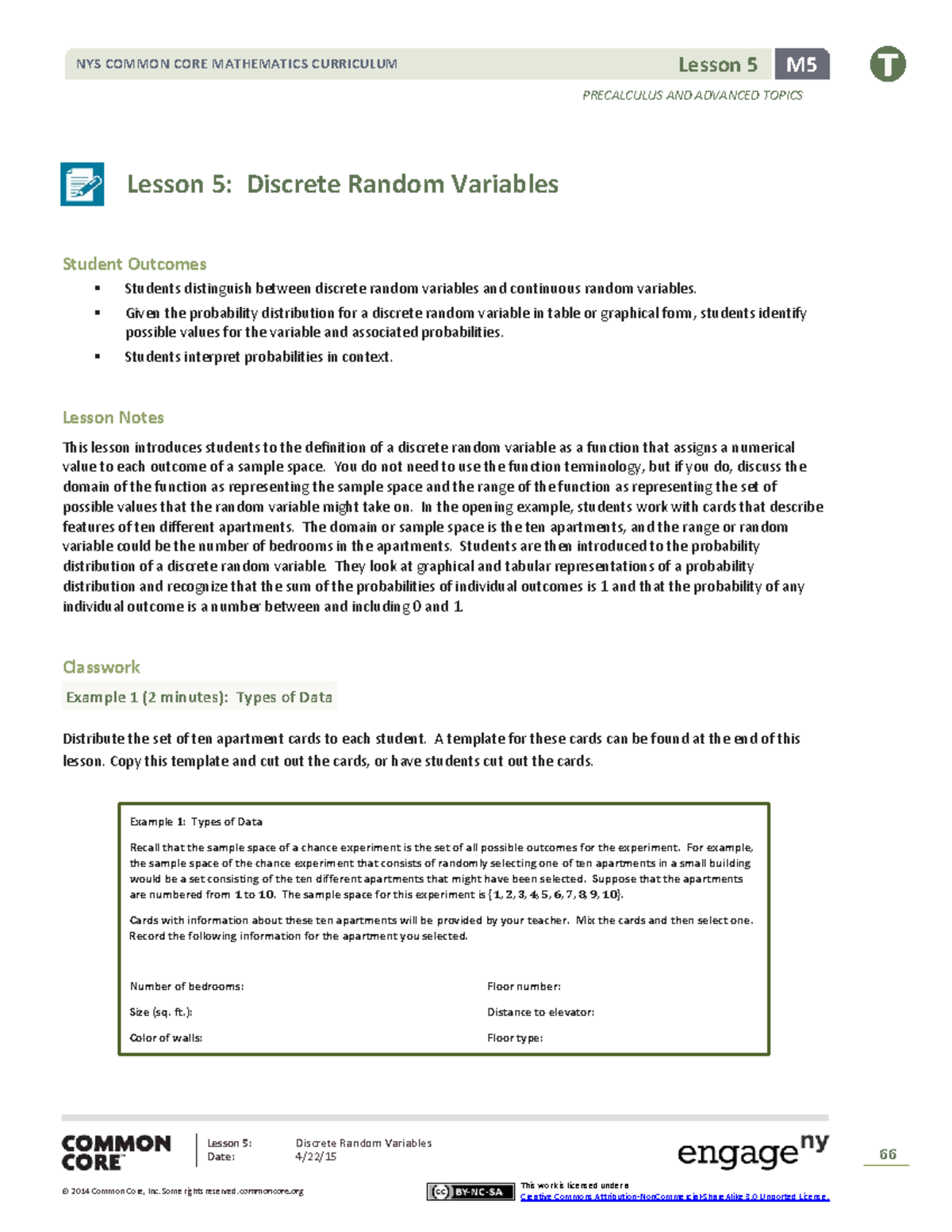Precalculus M5 Lesson 5: Understanding Discrete Random Variables - Studocu