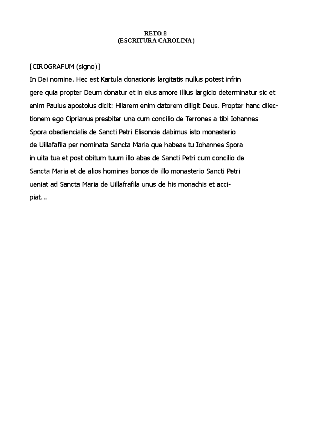 RETO 8: Transcripción Carolina del Cirografum - Studocu