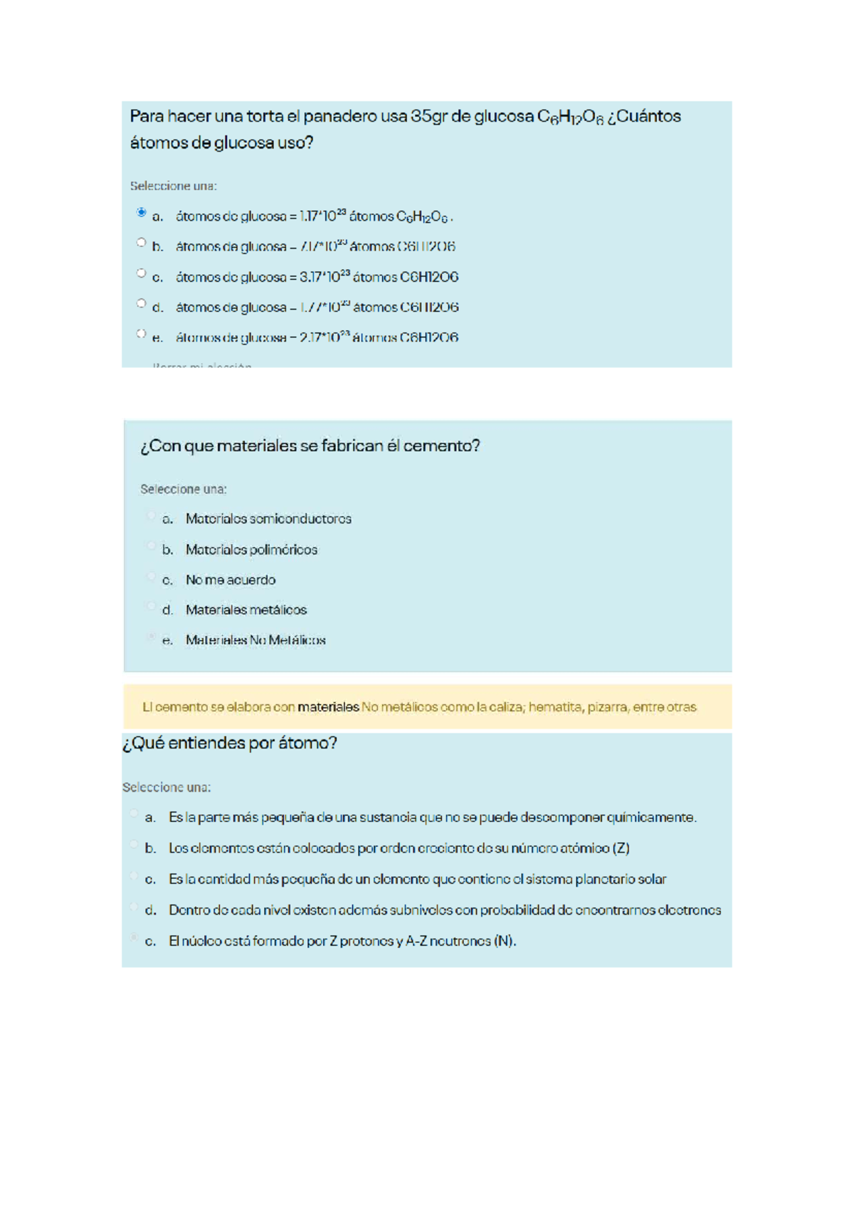 Examen de Química: Glucosa, Cemento y Difusión (CÓDIGO: Examenentrada ...