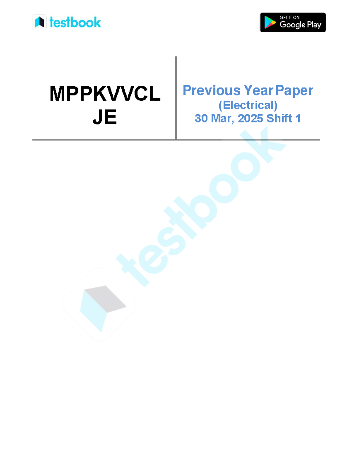 MPP KV VCL JE (Electrical) Official Paper - 30 Mar 2025 Shift 1 - Studocu