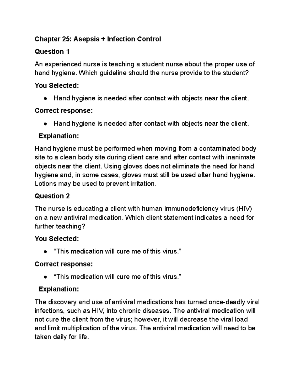 Chapter 25: Asepsis & Infection Control Test Questions Study Guide ...