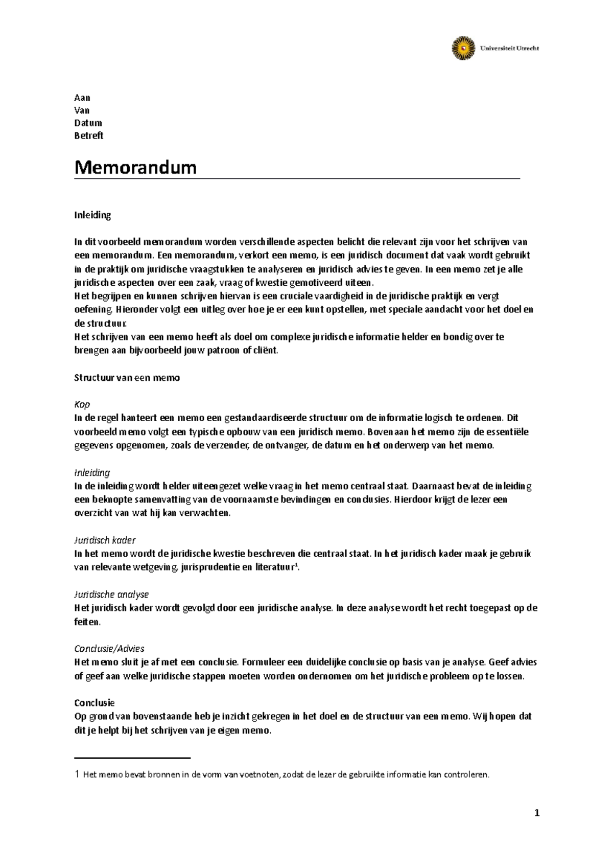 Voorbeeld Memo Schrijfopdracht: Structuur en Analyse in Juridisch ...