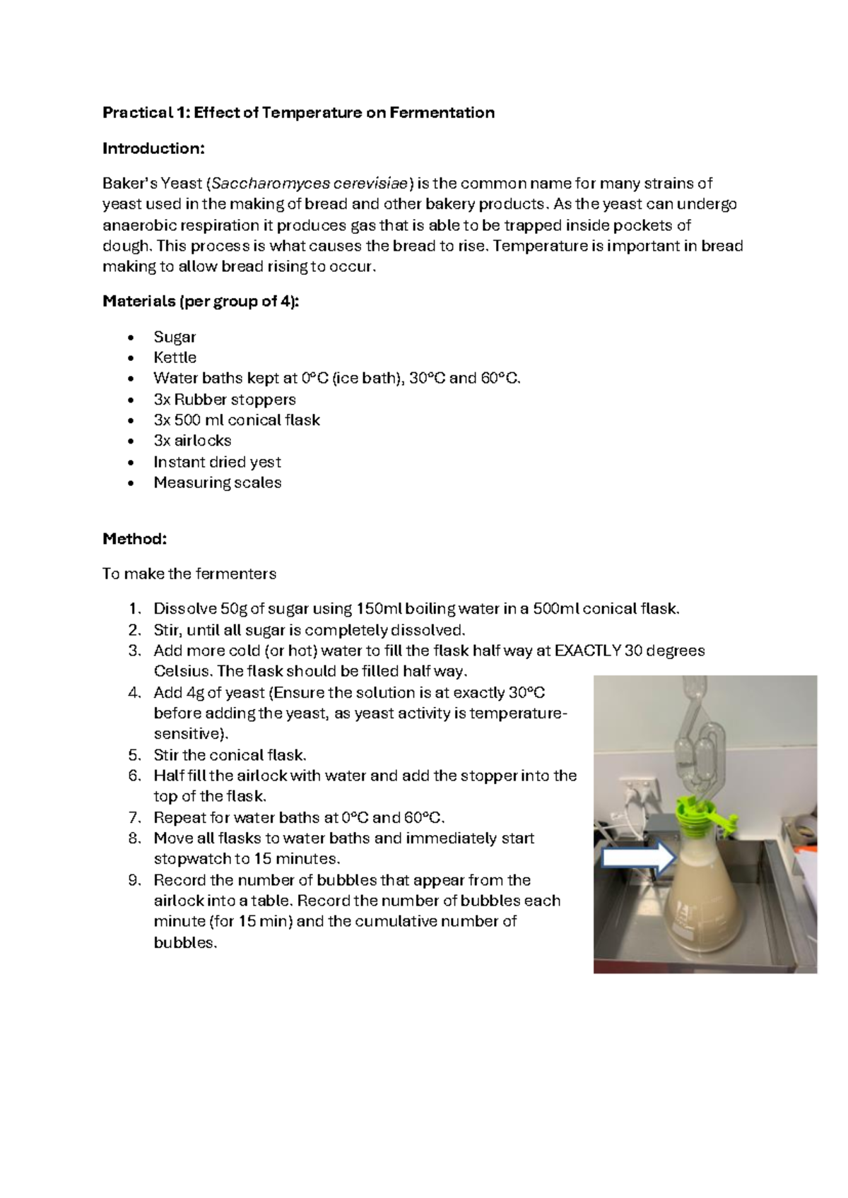 Biology U34 SAC Experiments: Yeast Fermentation & Photosynthesis ...
