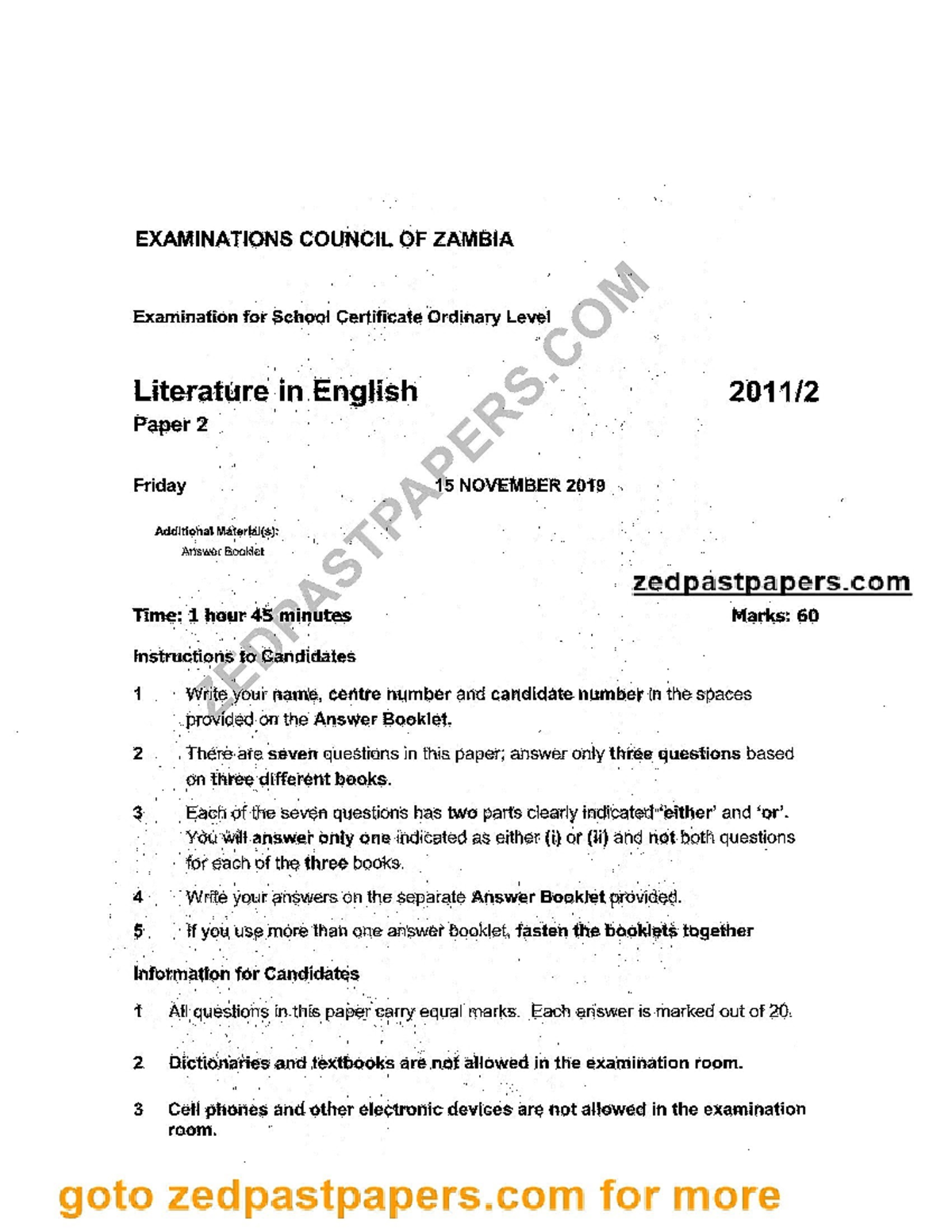 G12 Literature English Final Exam Paper - 15 November 2019 - Studocu