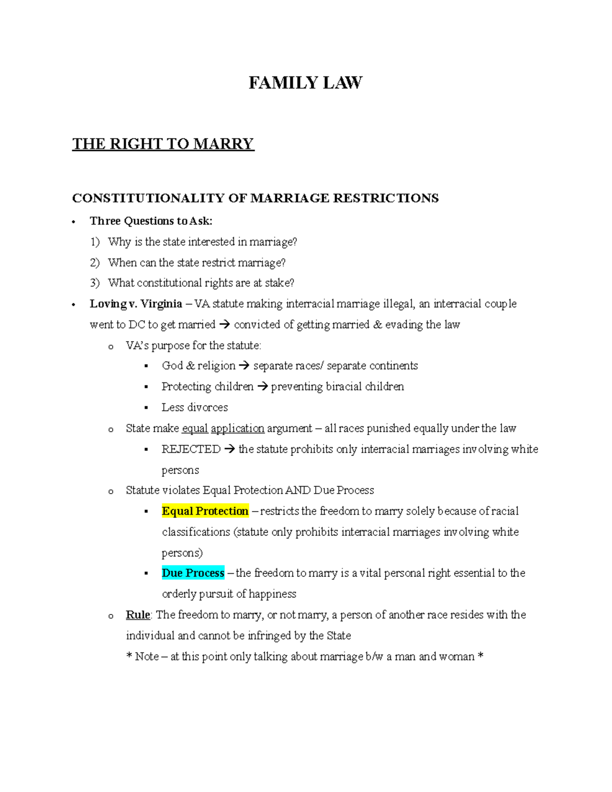 FAMILY LAW 101: Key Concepts and Cases Affecting Marriage Rights - Studocu