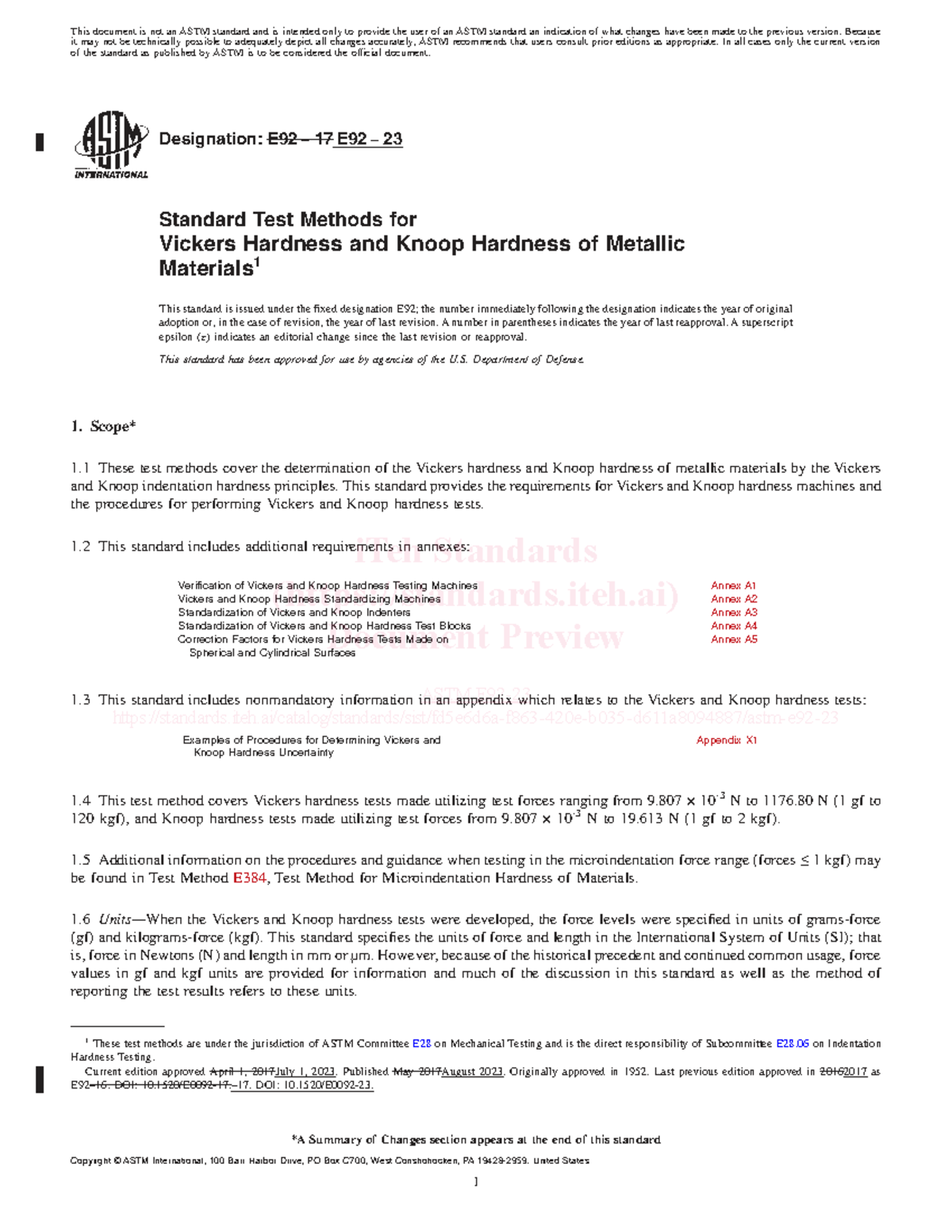 ASTM E92 23 Standard Test Methods for Vickers and Knoop Hardness - Studocu