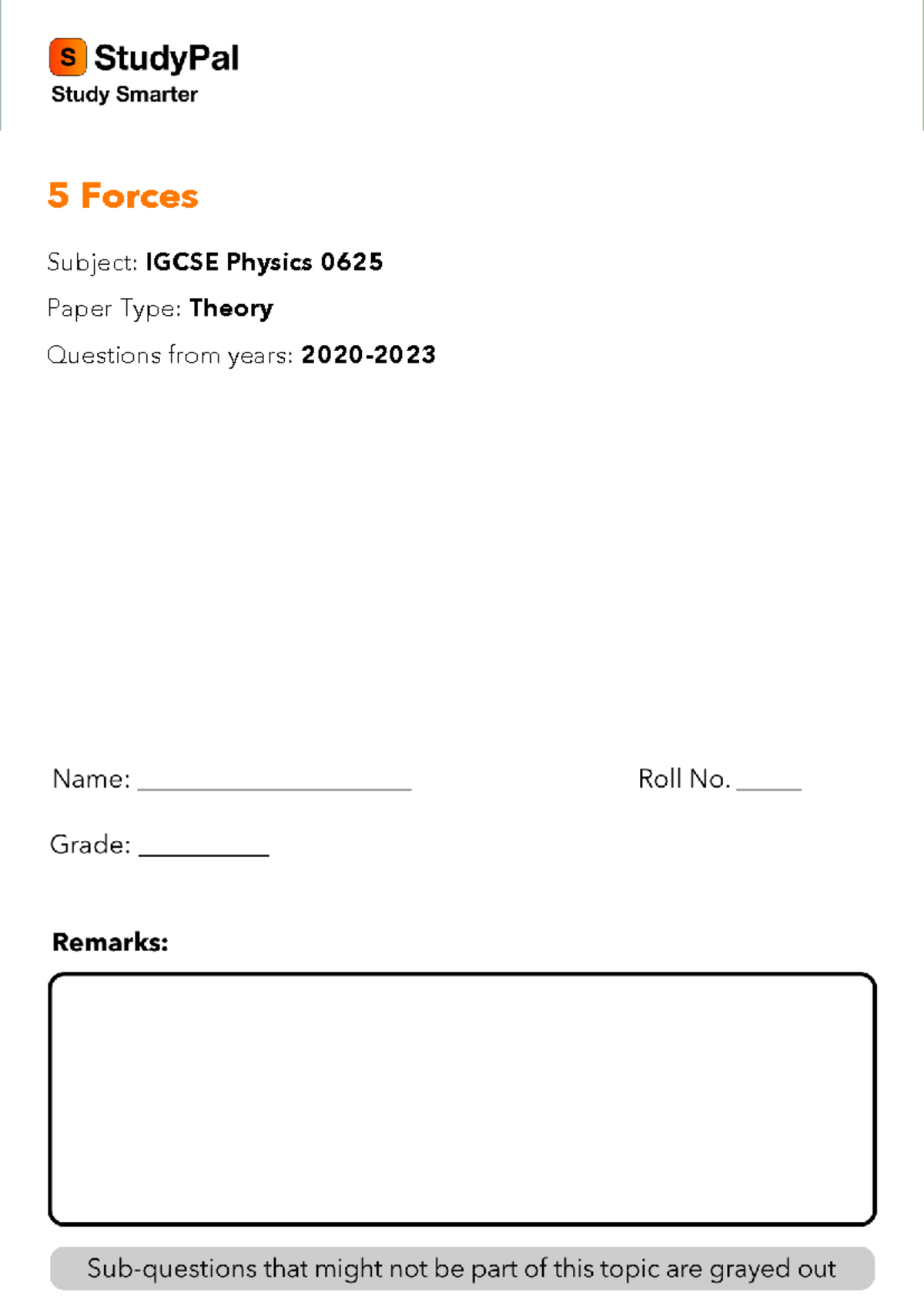 IGCSE Physics 0625: Theory Questions on 5 Forces for Revision - Studocu