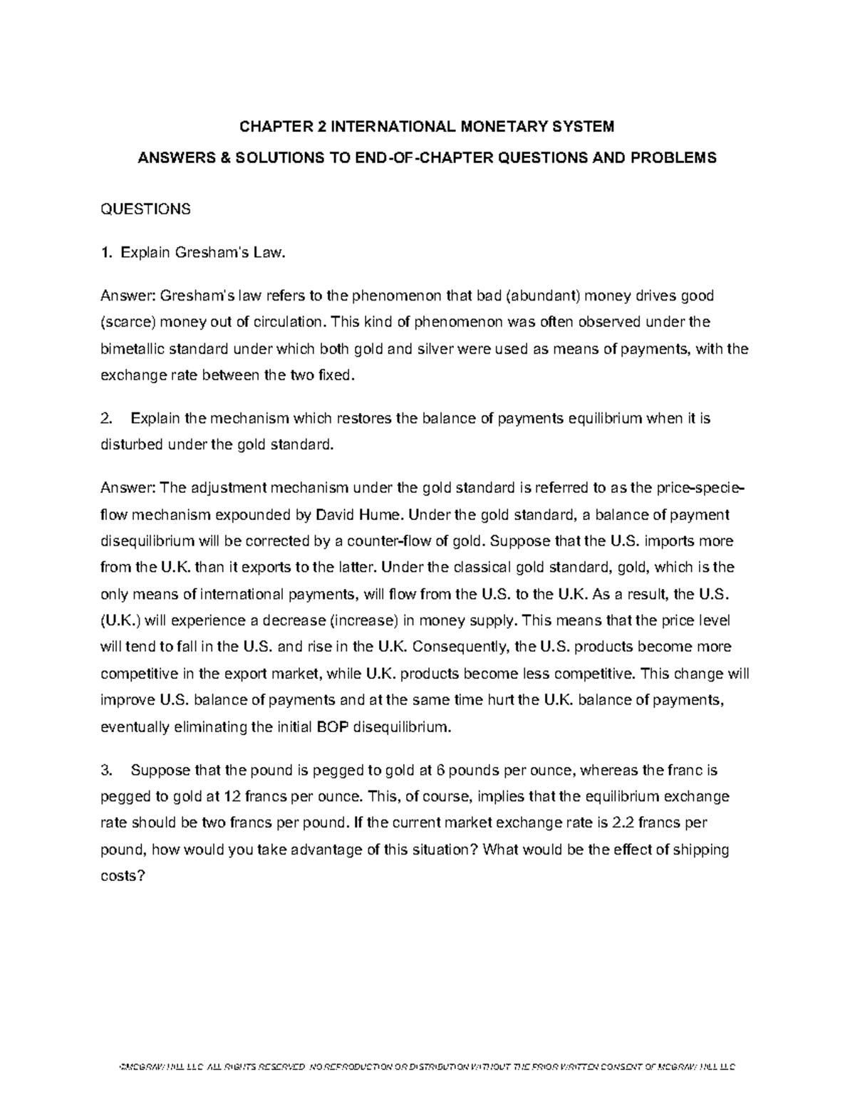CH02 INTERNATIONAL MONETARY SYSTEM: QUESTIONS & ANSWERS - Studocu