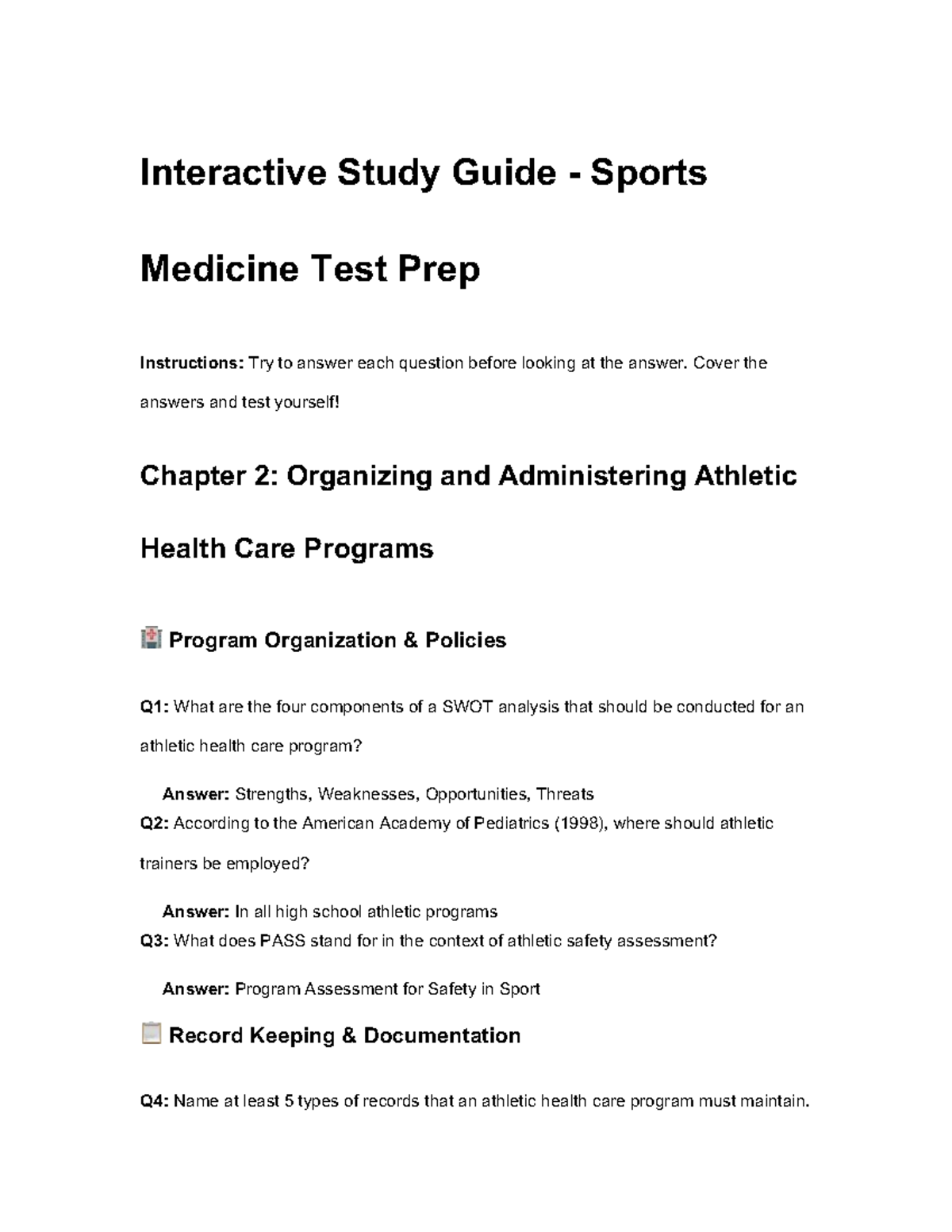 Sports Medicine Test Prep Study Guide: Chapter 2 Insights - Studocu