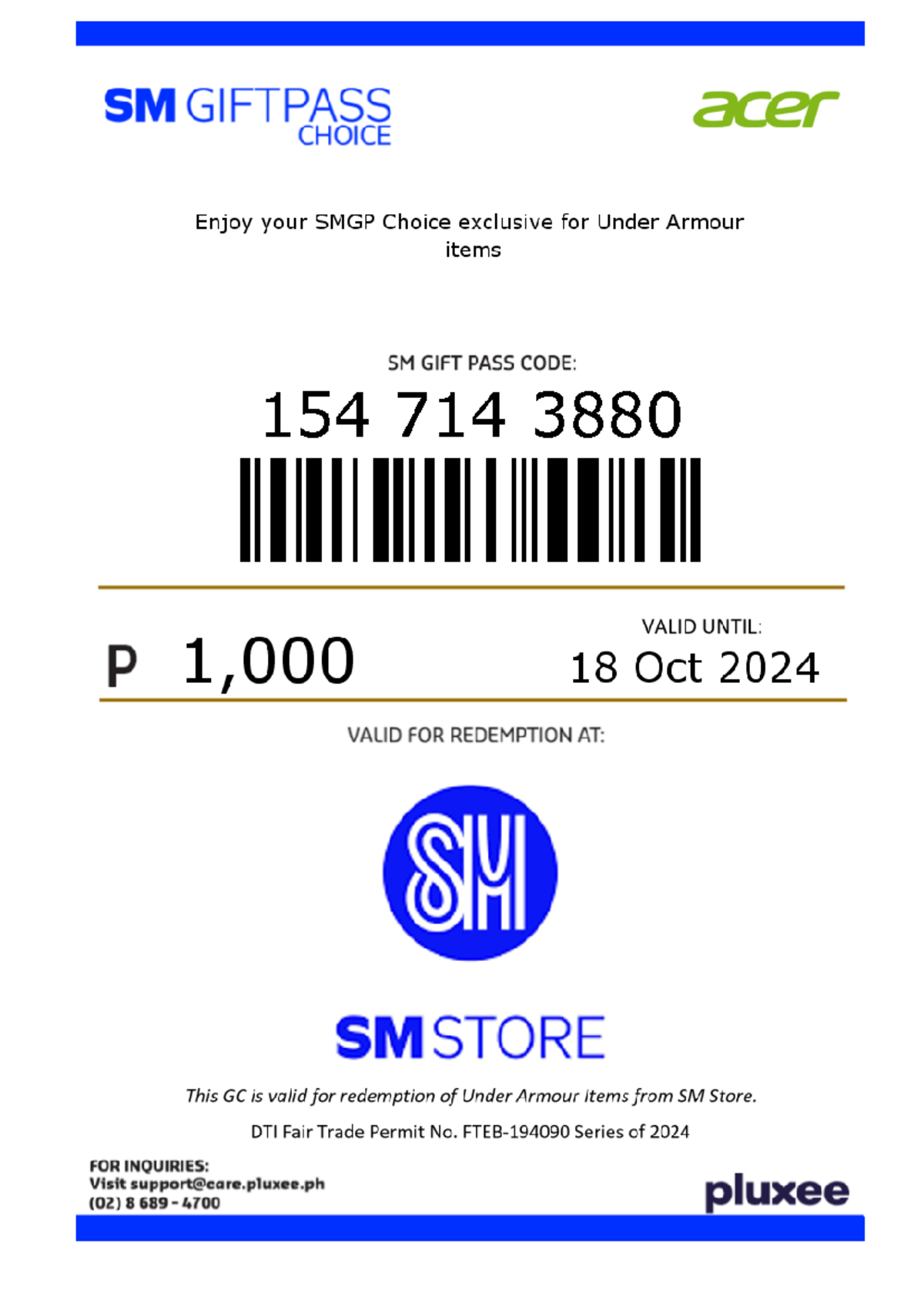 SM GIFT PASS Codes for Under Armour Redemption – Valid Until Oct 2024 ...