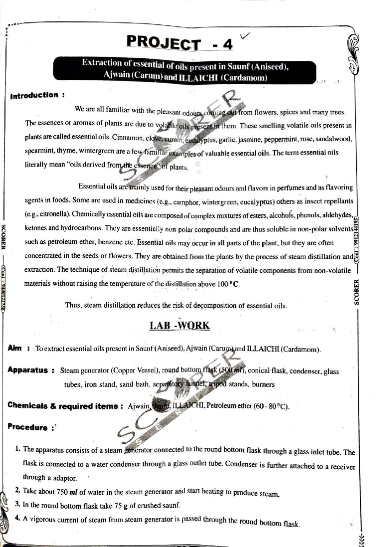 Project 4: Extraction of Essential Oils from Saunf, Ajwain, and ...