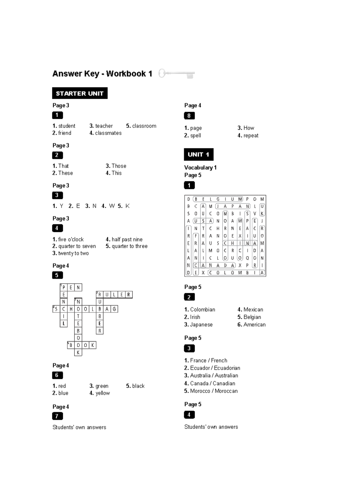 (10) Answer Key - Motivate 1 Workbook - Student Edition - Studocu