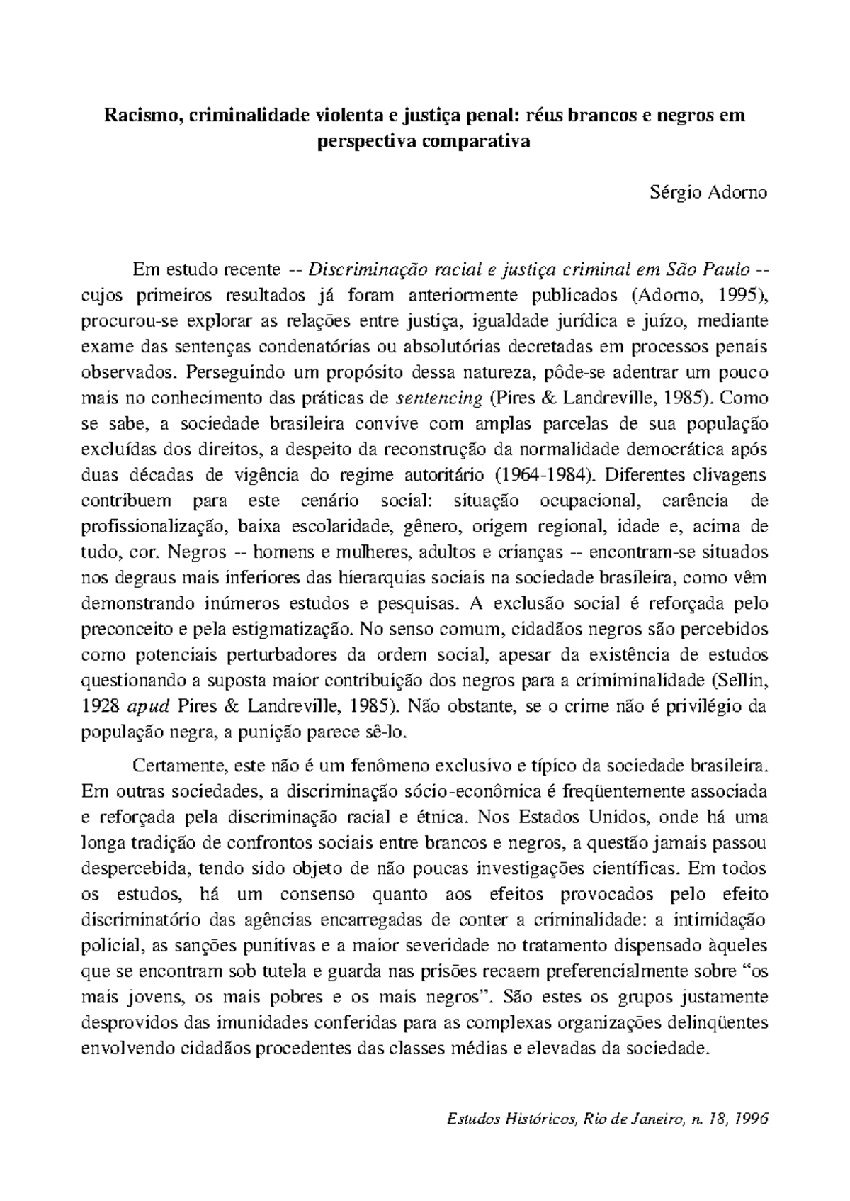 Racismo e Justiça Penal: Análise Comparativa de Réus Brancos e Negros ...