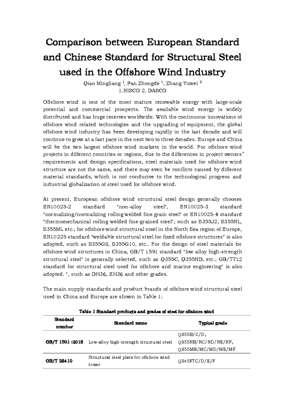 Comparison of European and Chinese Standards for Offshore Wind Steel ...