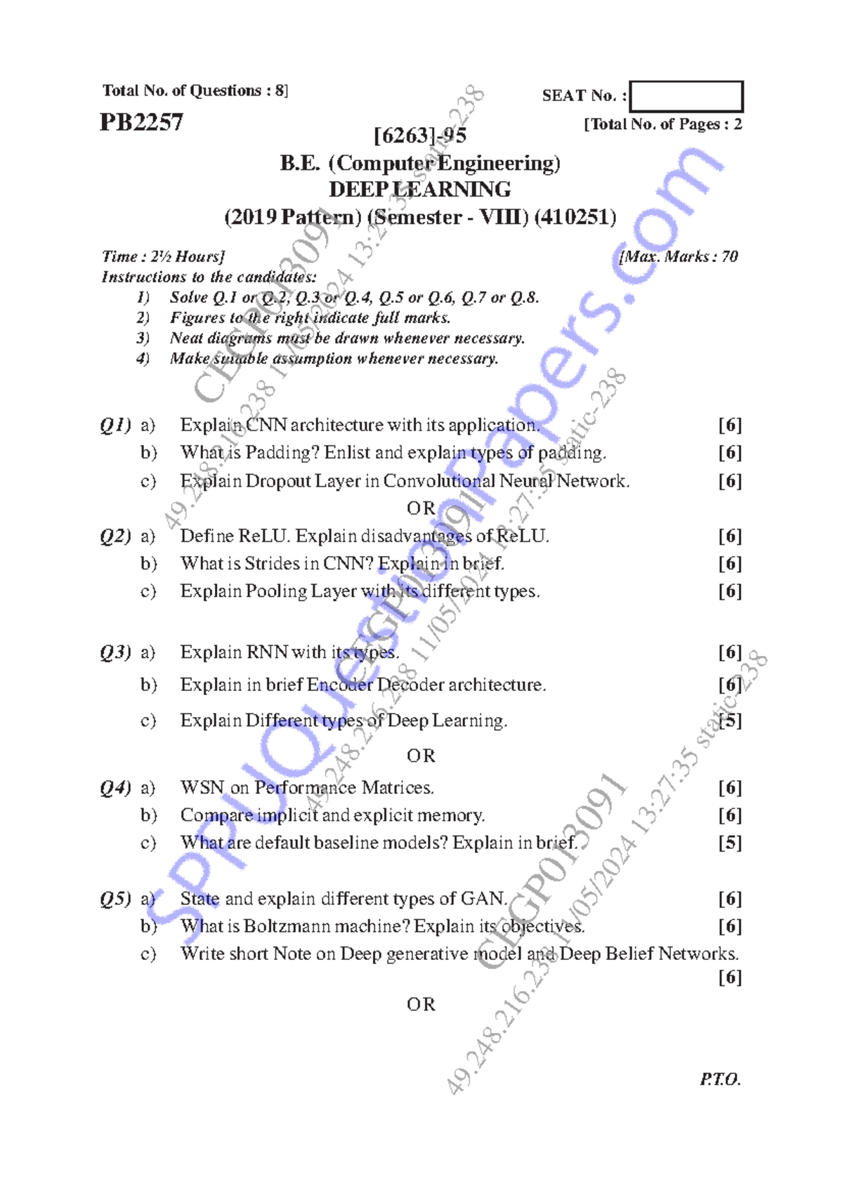 Dl question paper - Deep Learning - [6263]-95 1 Total No. of Questions ...