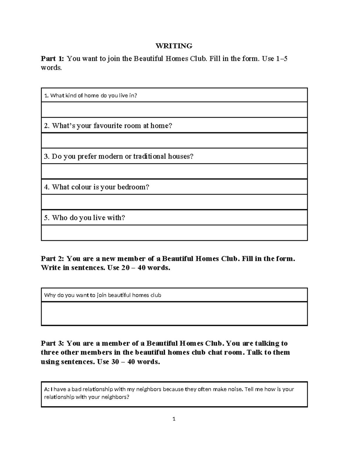 Beautiful Homes Club Membership Writing Exercise - Studocu