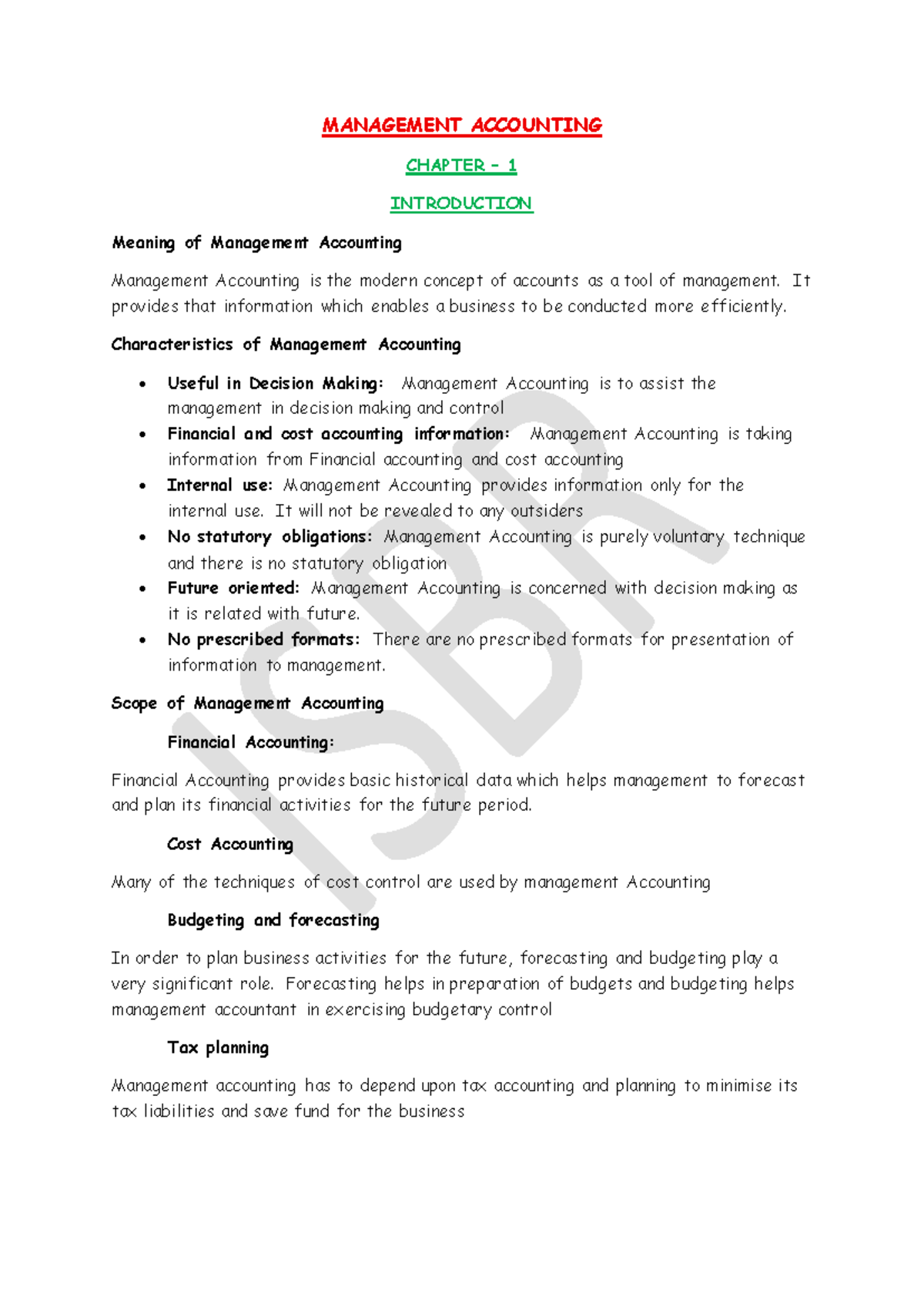 MANAGEMENT ACCOUNTING CHAPTER 1 & 5 NOTES: INTRODUCTION & AUDIT REPORTS ...