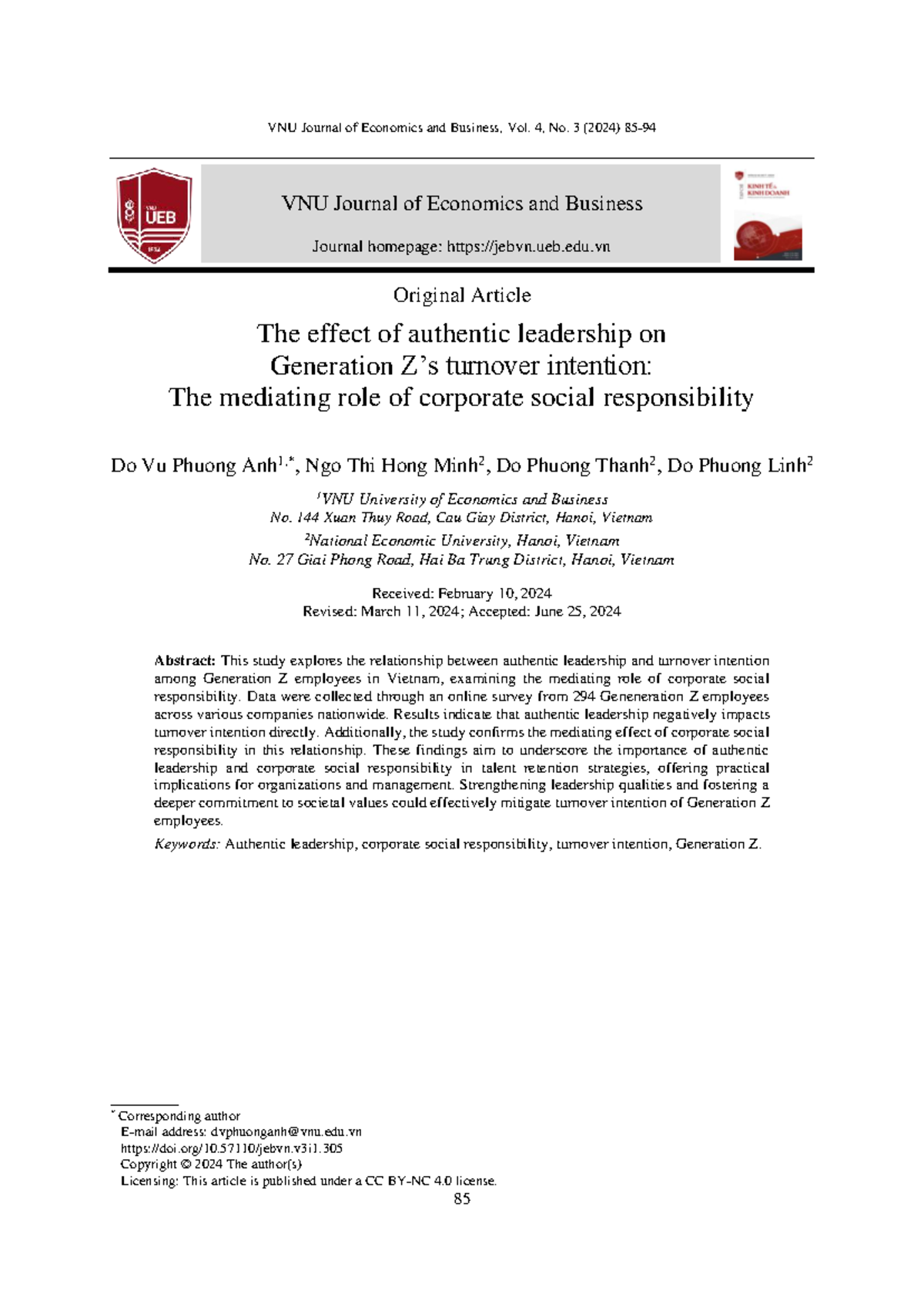 VNU Journal of Economics and Business, Vol. 4, No. 3 (2024): Authentic ...