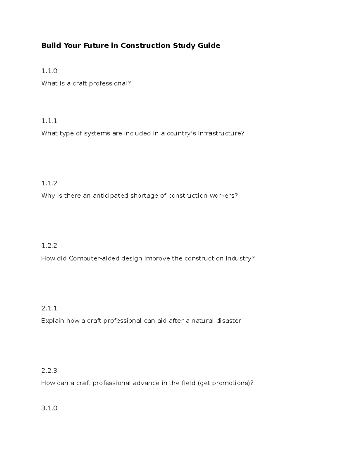 Construction Career Development Study Guide 1.1.0 - Studocu
