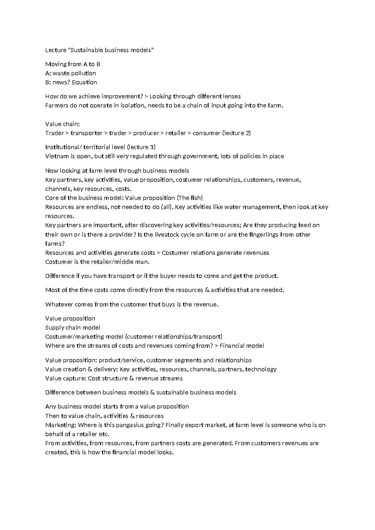 Lecture AFI BMO: Sustainable Business Models Overview - Studeersnel