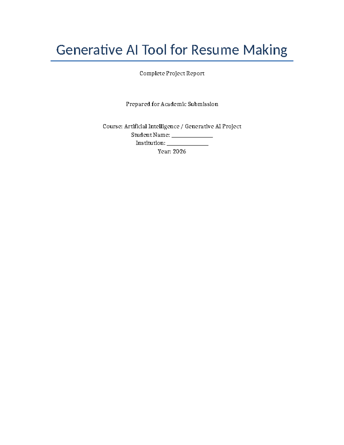 Generative AI Resume Tool Project Report (AI 2026) - Studocu