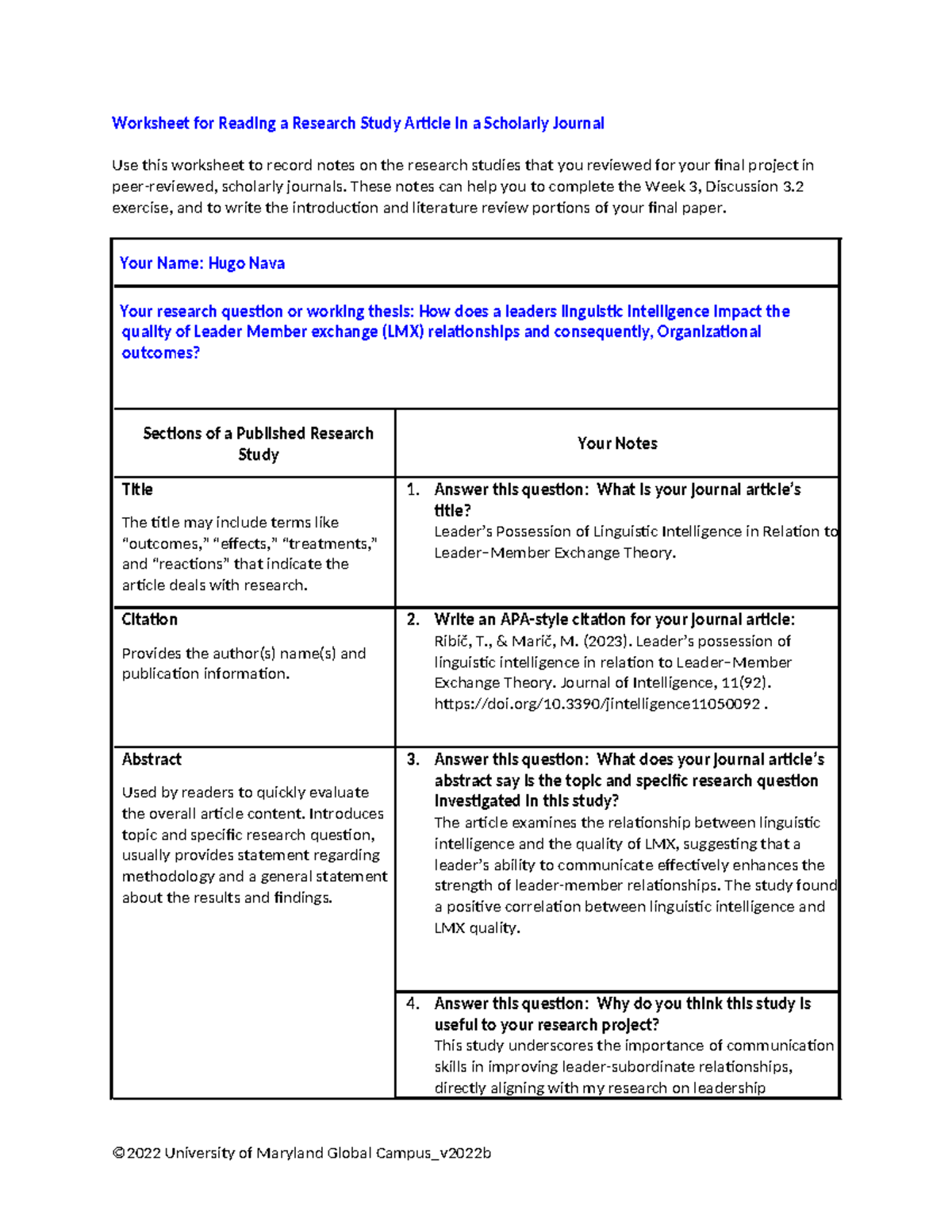Worksheet for Reading a Research Study Article in a Scholarly Journal ...