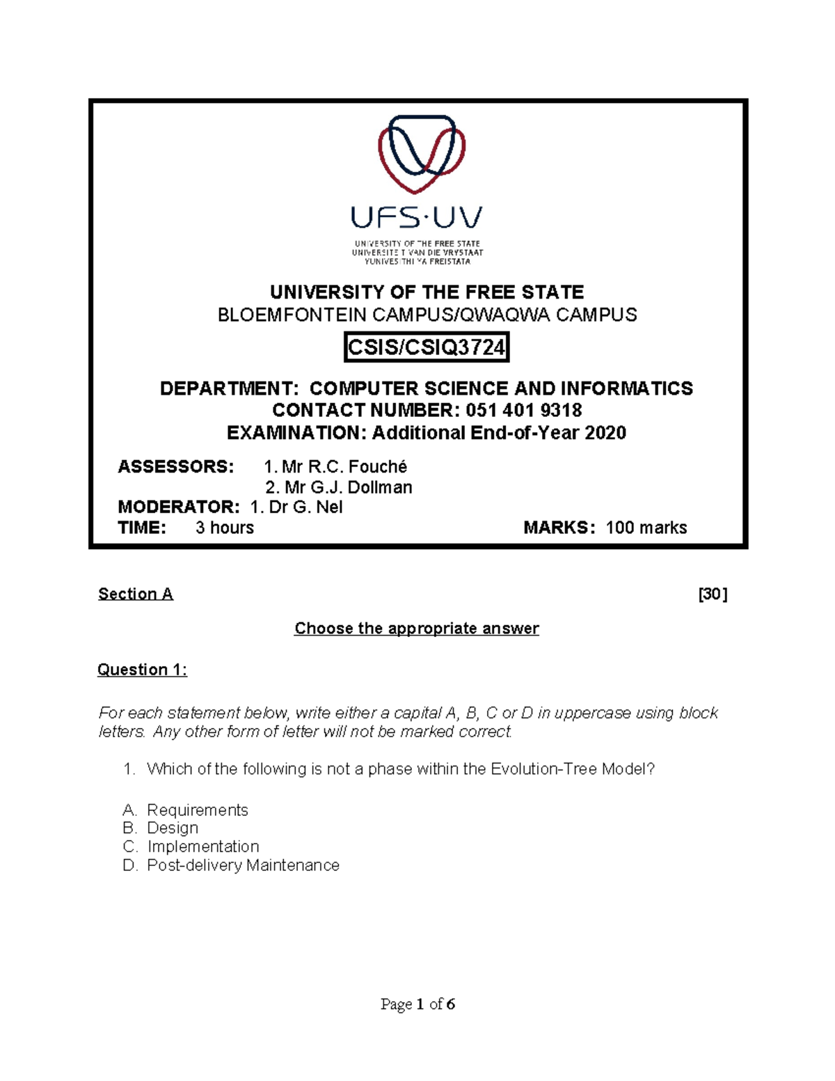 CSIS & CSIQ 3724 Additional Exam 2020: Software Engineering Concepts ...
