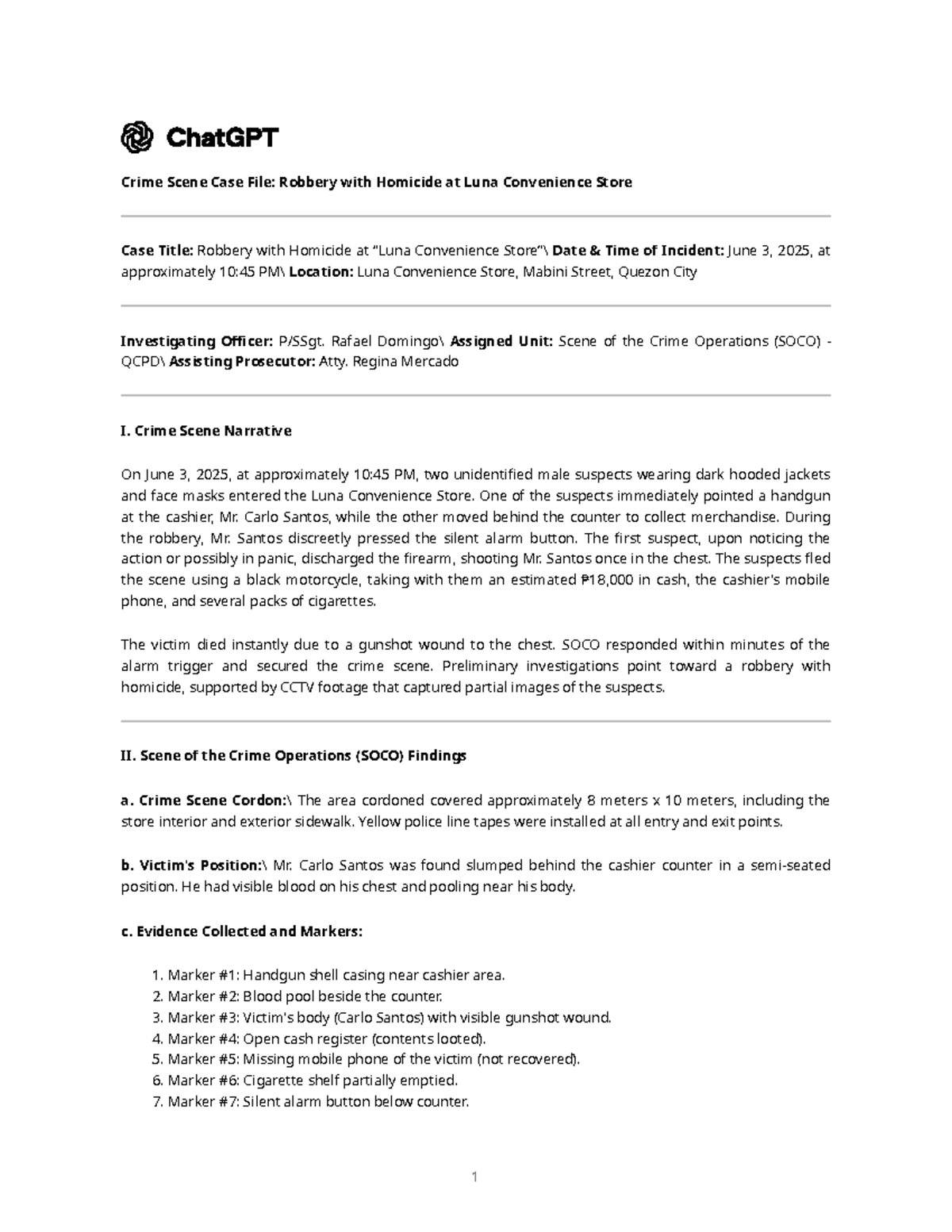 Robbery with Homicide Case File: Luna Convenience Store Incident - Studocu
