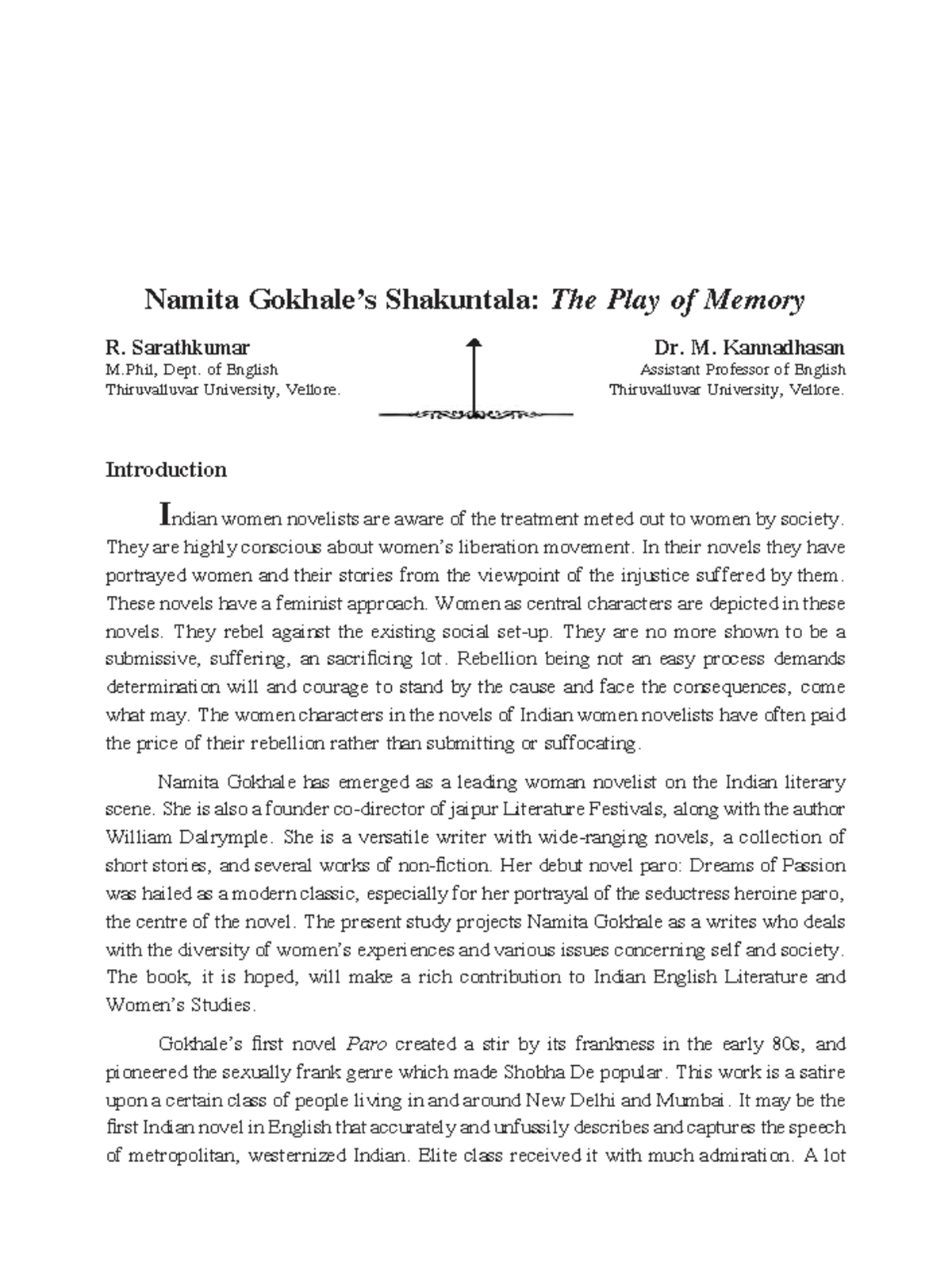 Namita Gokhale's Shakuntala: The Play of Memory - A Feminist ...