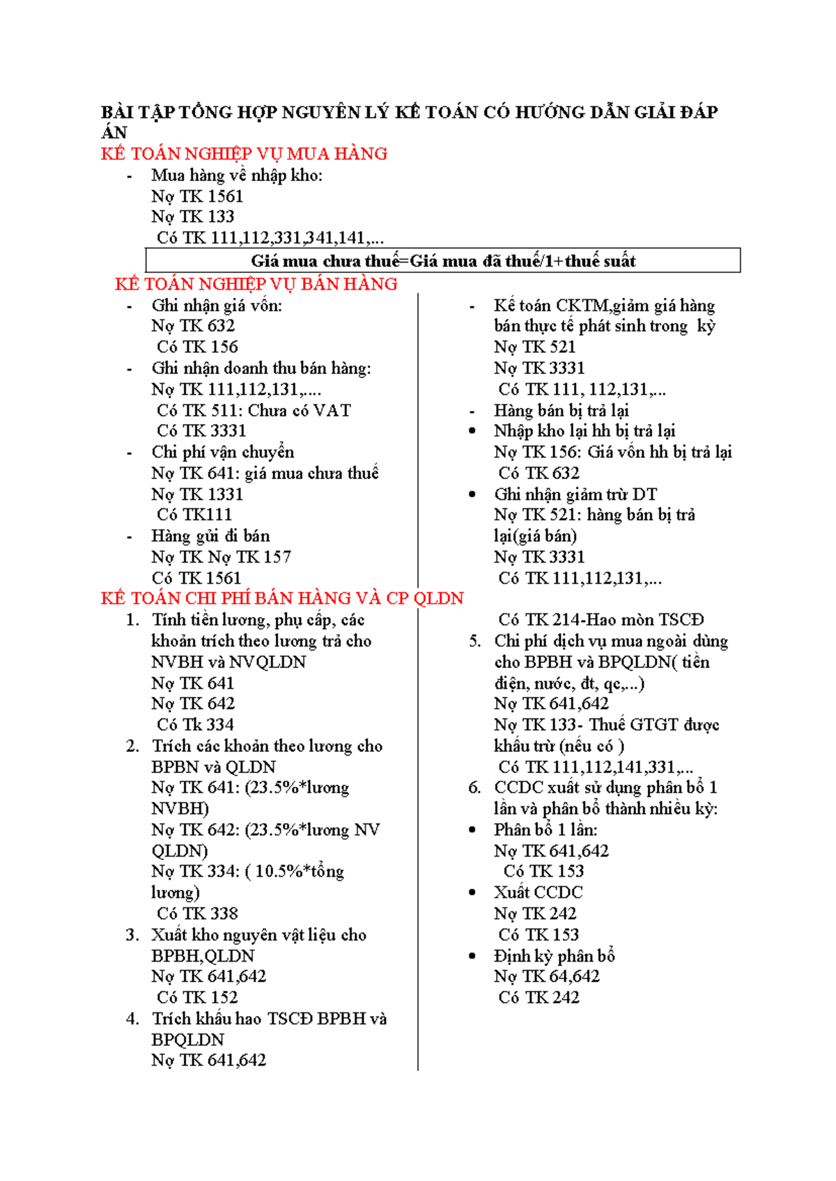 BÀI TẬP TỔNG HỢP NGUYÊN LÝ KẾ TOÁN - MÔN NLKT - Studocu