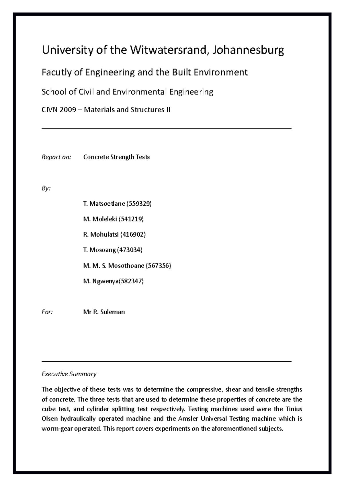 2013-CIVN2009- Concrete Strength Testing Lab Report - Studocu