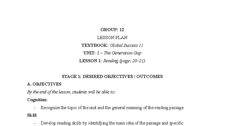 Lesson Plan 2B: Unit 2 - The Generation Gap Overview - Studocu