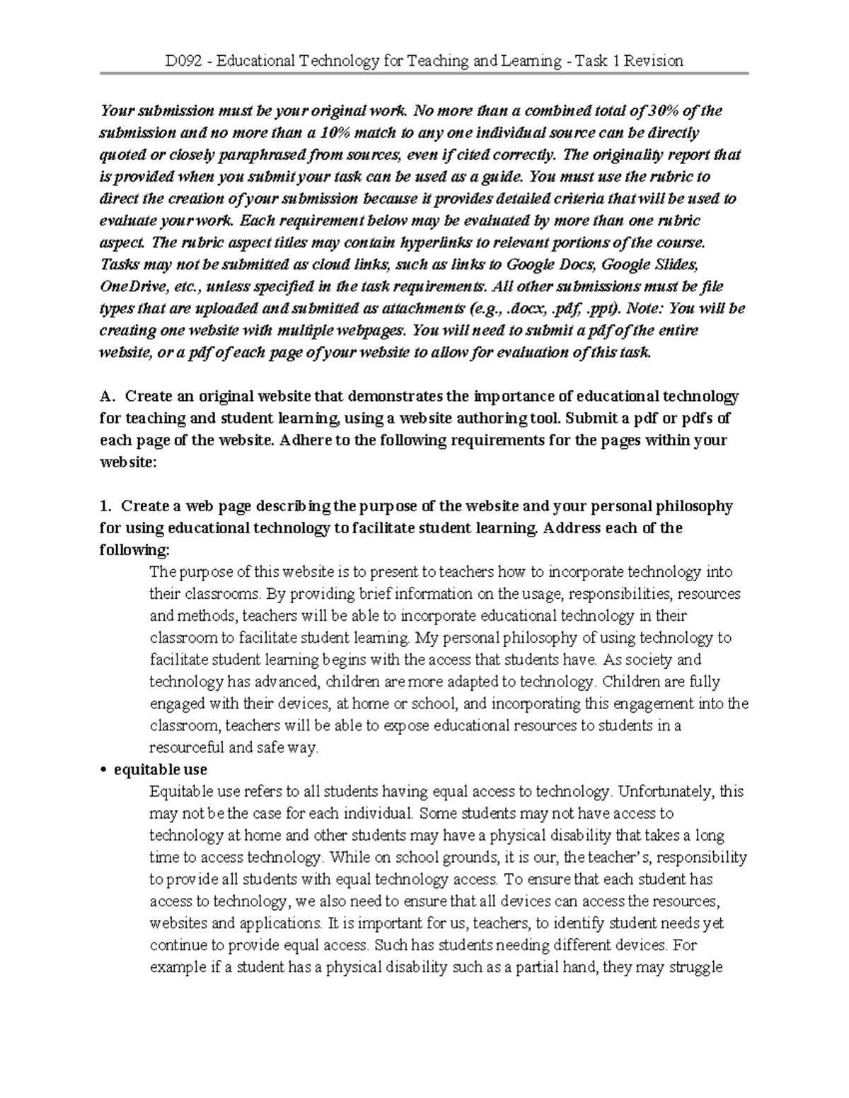 D092 - Educational Technology Website Guidelines for Task 1 - Studocu