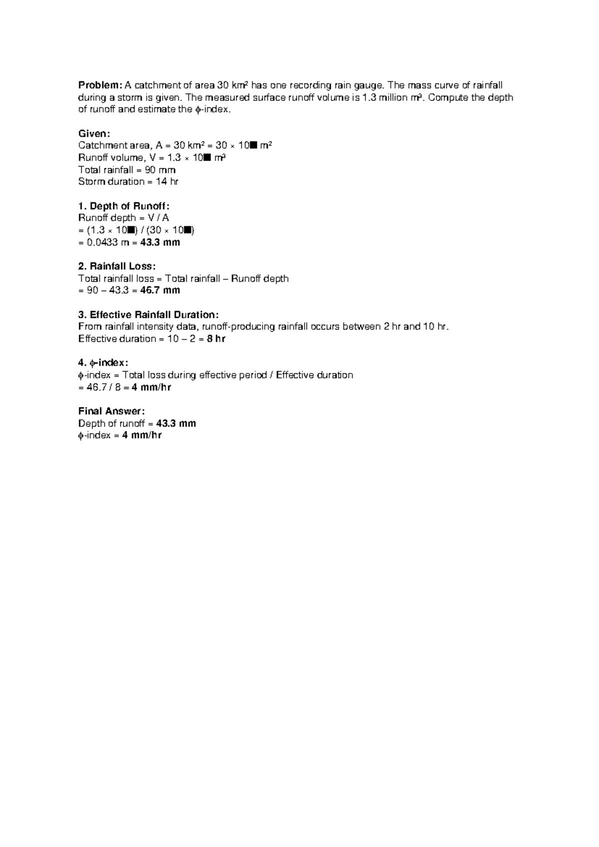Surface Runoff and Phi Index Exam Solution - 30 km² Area - Studocu