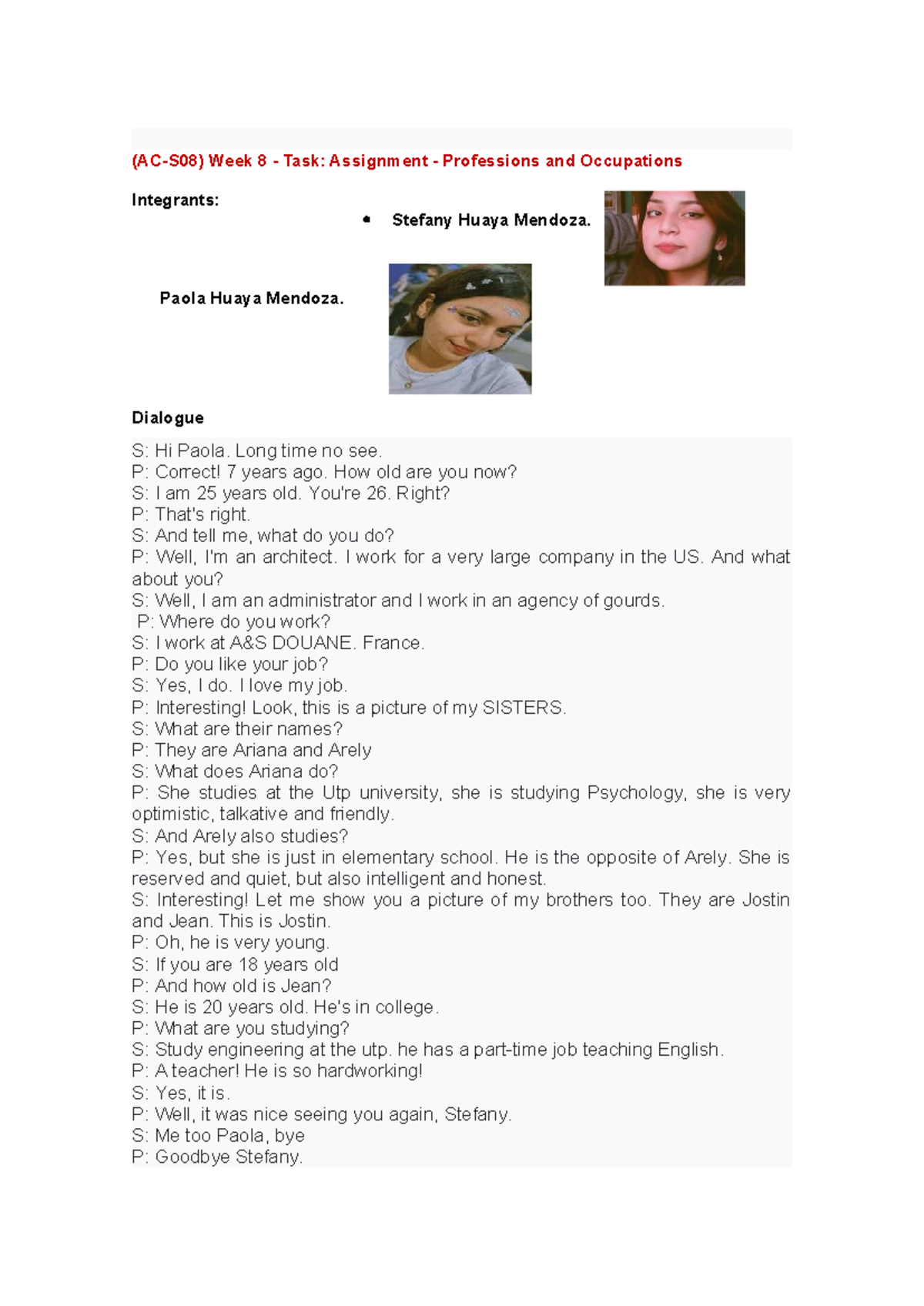 (AC-S08) Week 8 Dialogue: Professions and Occupations of Stefany ...