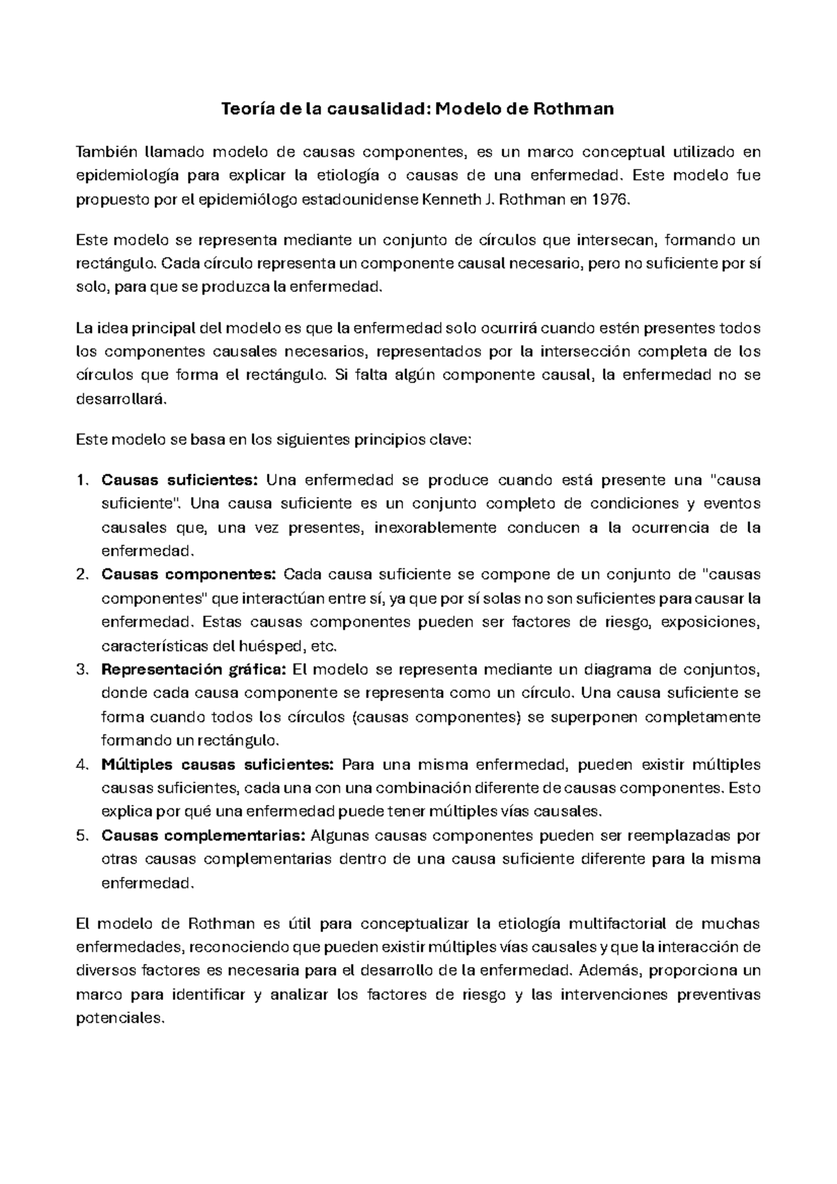 Modelo de Rothman en la Teoría del Cólera: Un Análisis Causal y ...