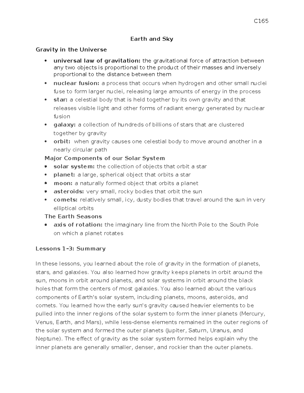 Earth and Sky Overview: Key Concepts in Astronomy & Geography - C165 ...