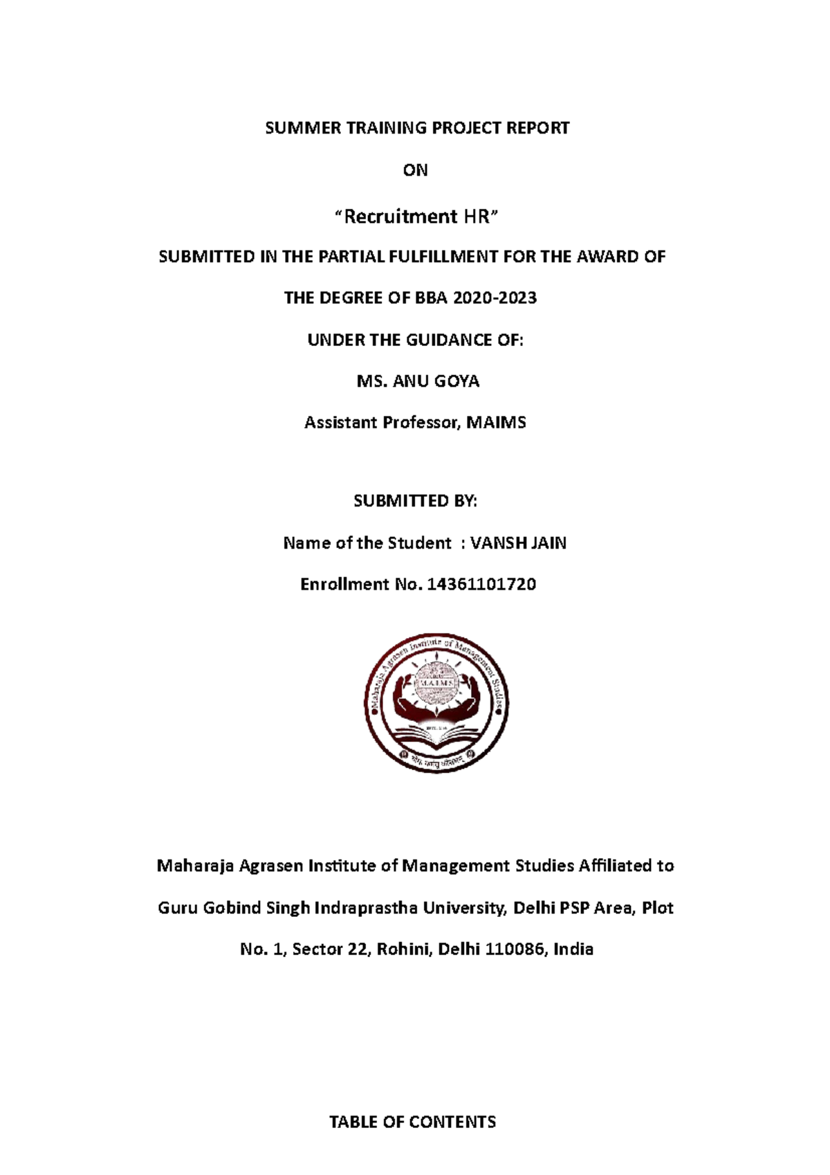 BBA 2020 Summer Internship Project Report on Recruitment HR - Studocu