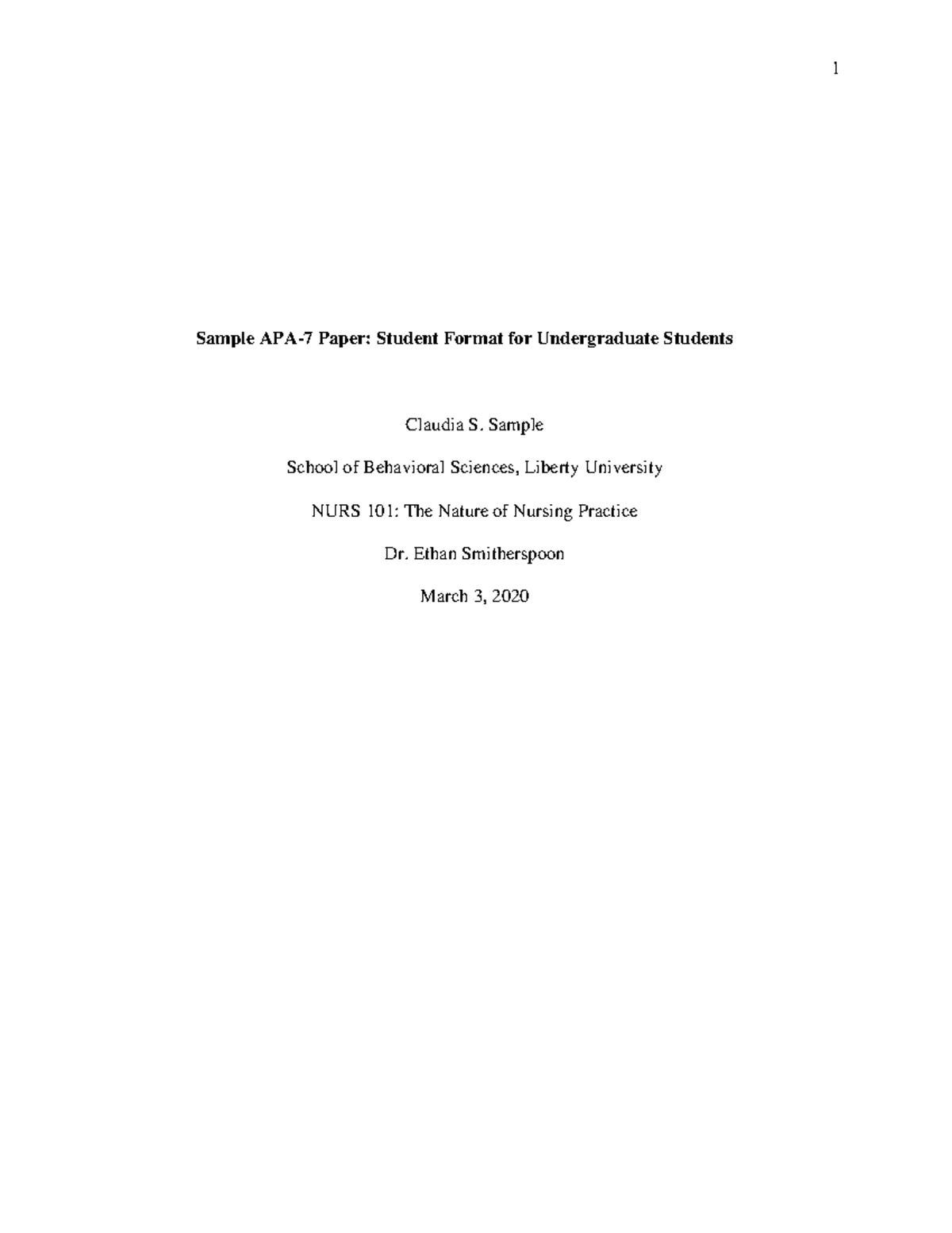 NURS 101: Sample APA-7 Paper Format for Undergrad Students - Studocu
