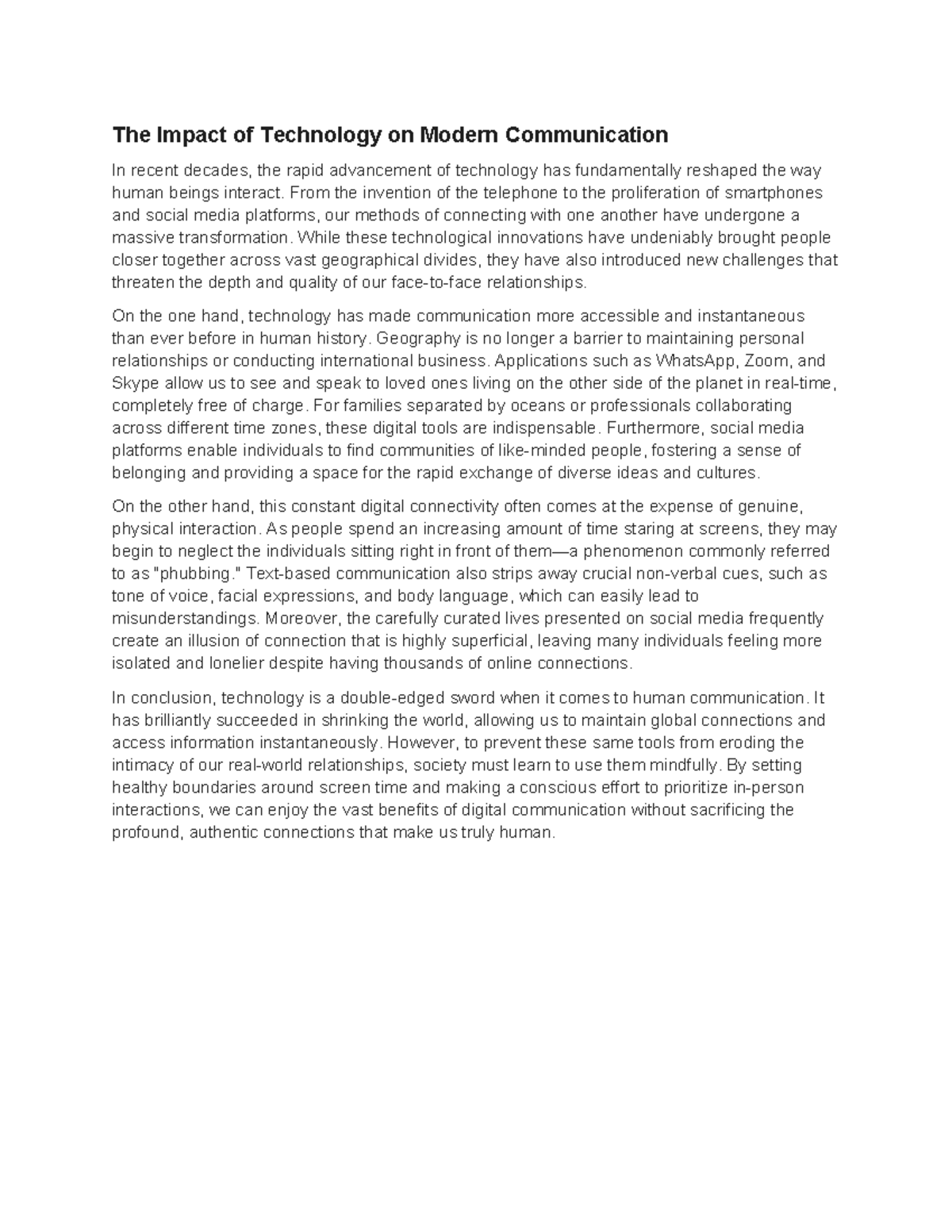 Technology's Impact on Communication Essay - Studocu
