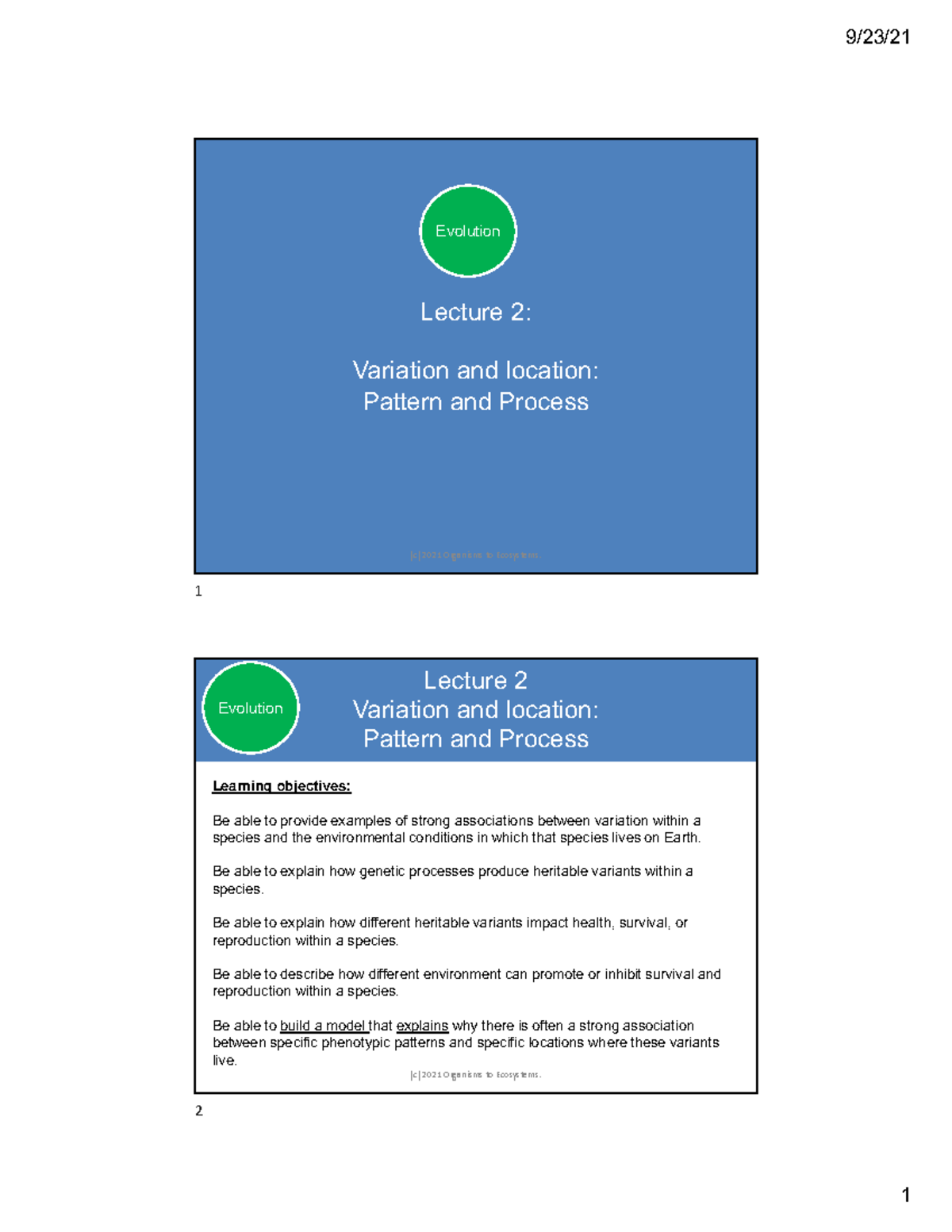 Evolution Lecture 2: Variation & Location Patterns (BIOL Sp23) - Studocu