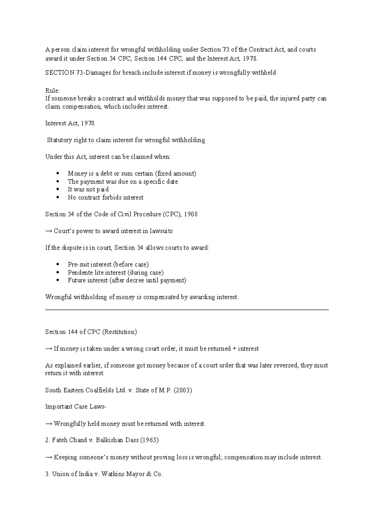 Interest Claims for Wrongful Withholding: Legal Framework & Cases (LAW ...