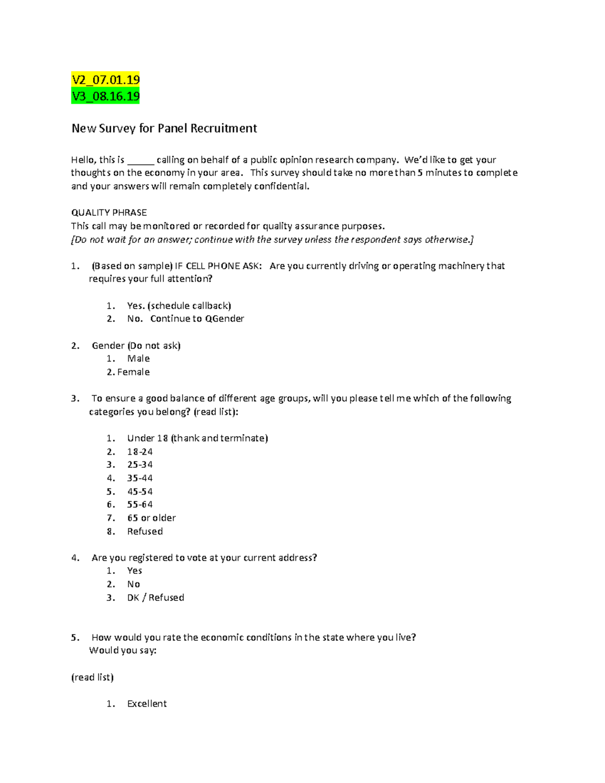 Internal Phone Recruit to Panel Script - V2_07. V3_08. New Survey for Panel Recruitment Hello ...