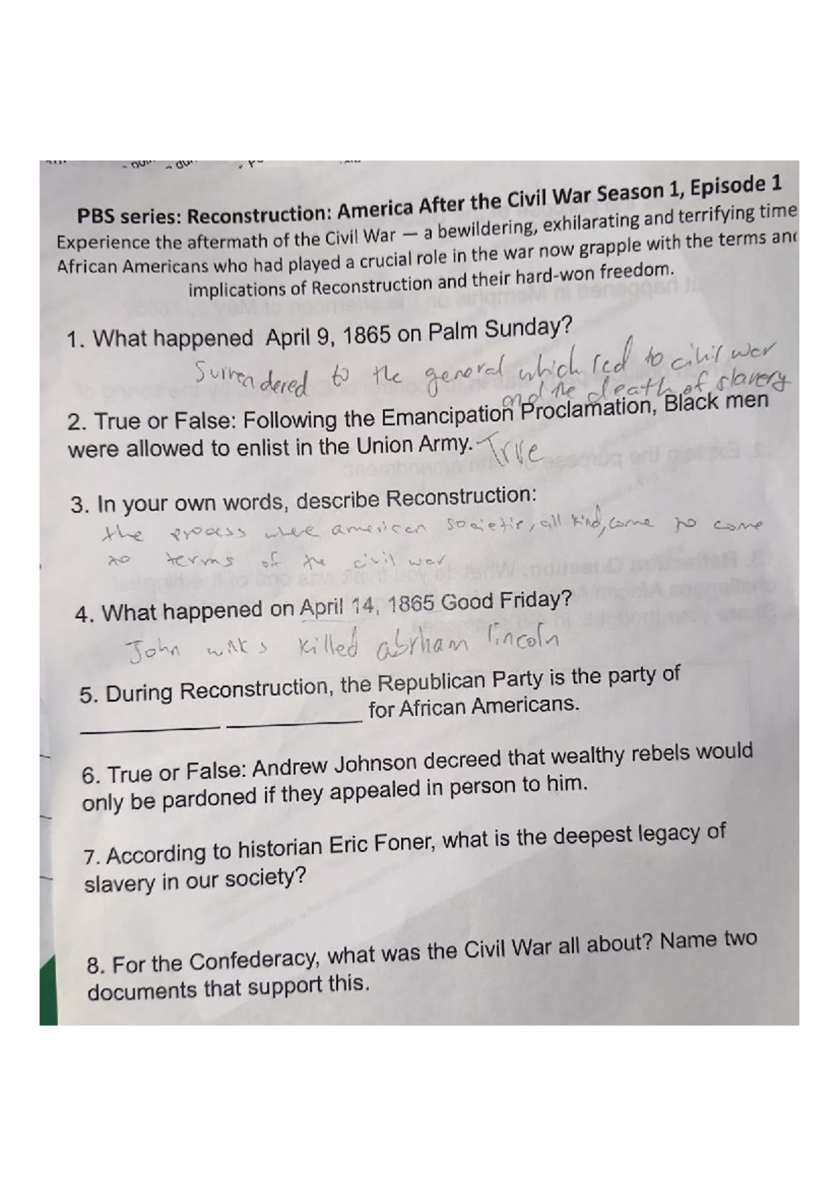 Midterm Exam Study Guide for PBS Series: Reconstruction Insights - Studocu