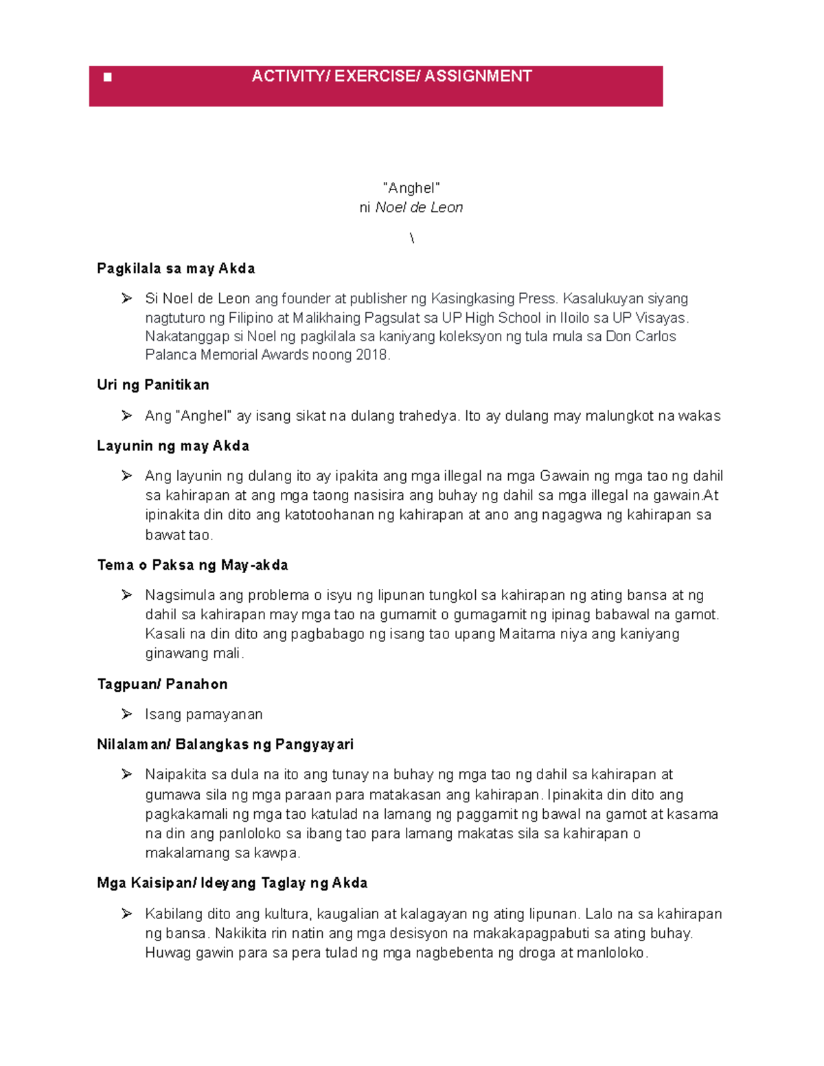 Panitikan dula - Knowledge and information regarding “Anghel” ni Noel ...