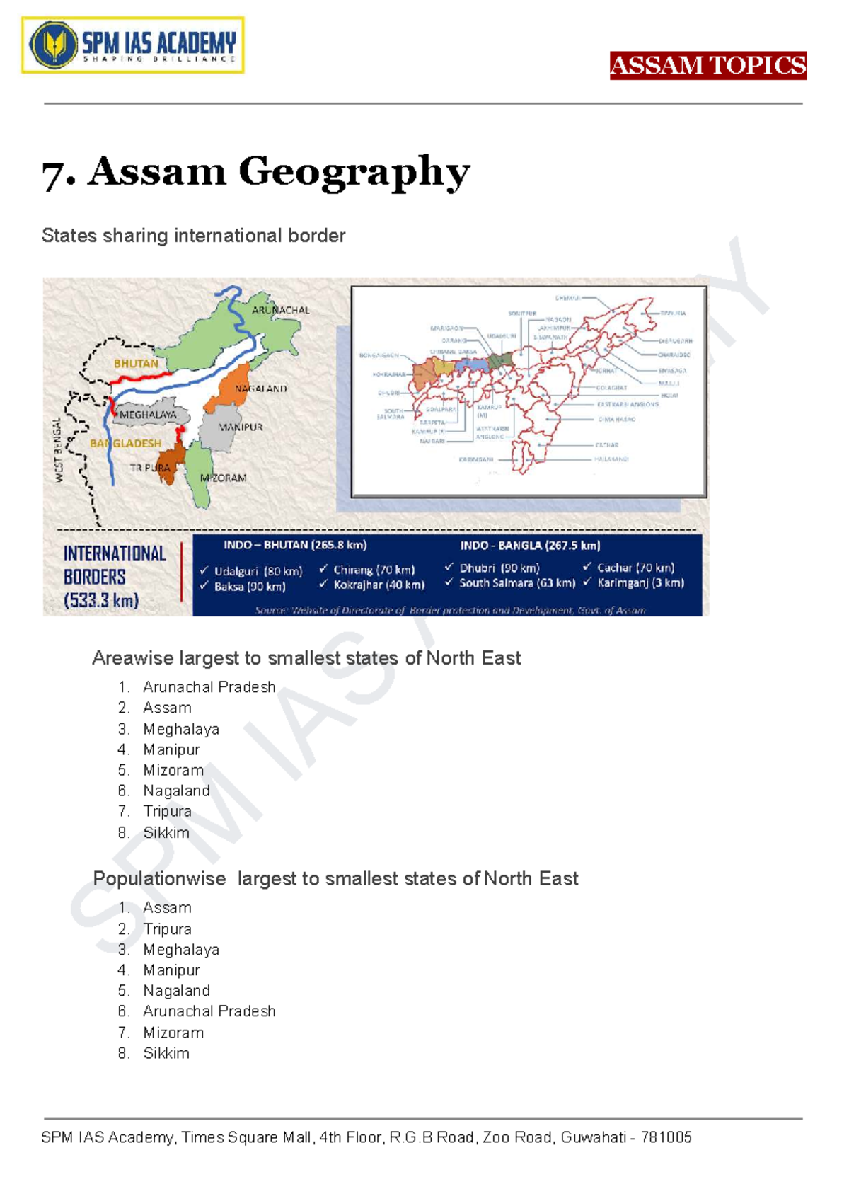 Assam Geography Overview: Largest to Smallest States (M IA S AC AD EM ...