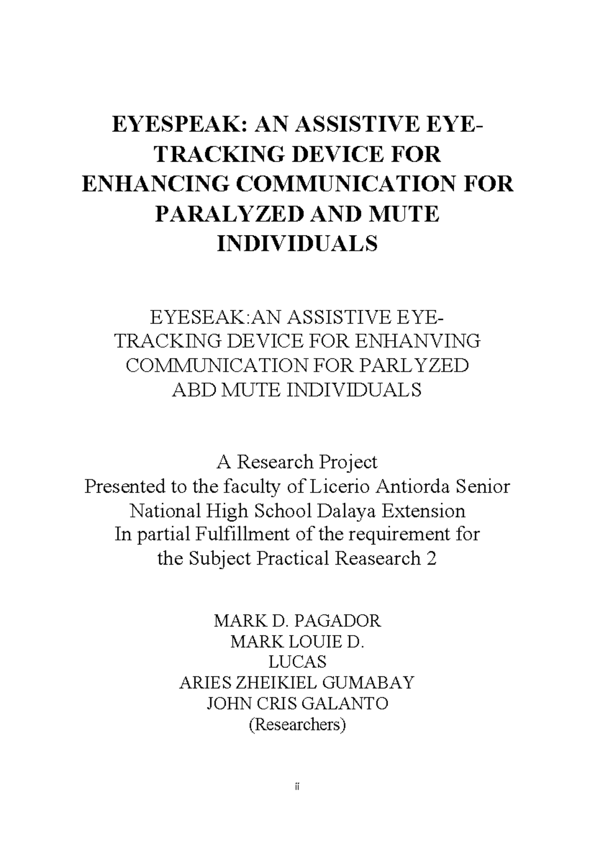 EYESPEAK: Assistive Eye Tracking for Communication in PR2 - Studocu
