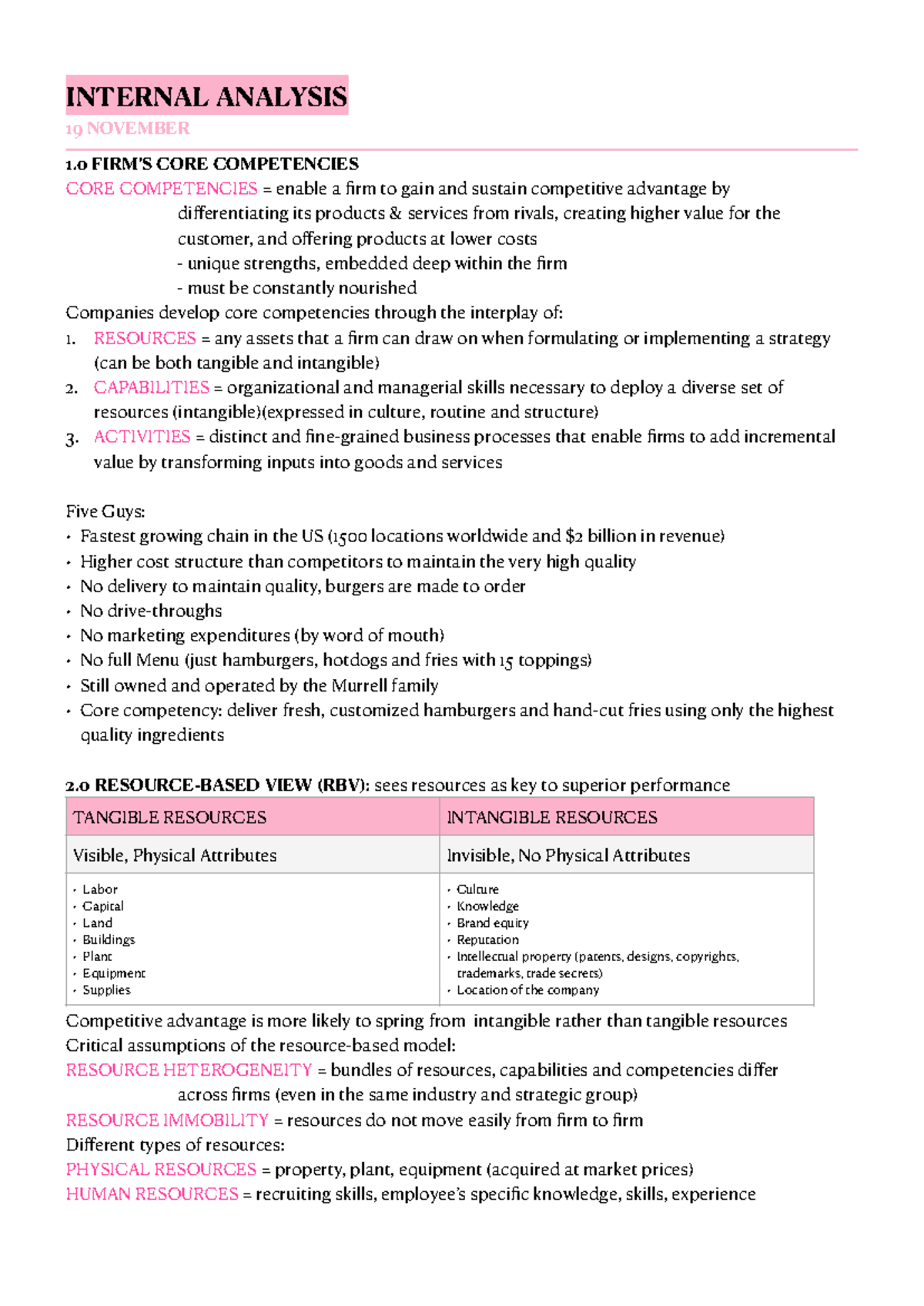 Management - Chapter 9: Internal Analysis & Core Competencies - Studocu